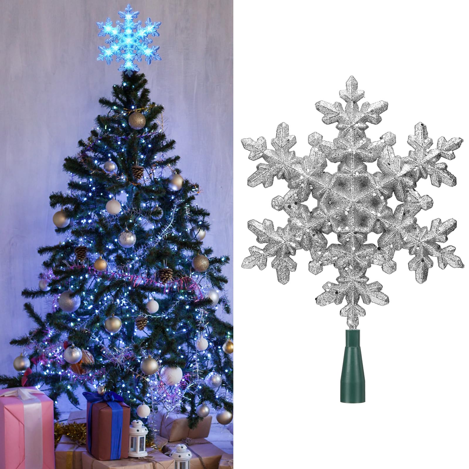 Amazon.com: Gejoy 8.25 x 12.75 Inch Silver Snowflake Tree Topper ...