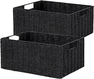 Amazon.com: Vagusicc Wicker Storage Basket, Set of 2 Hand-Woven Paper ...