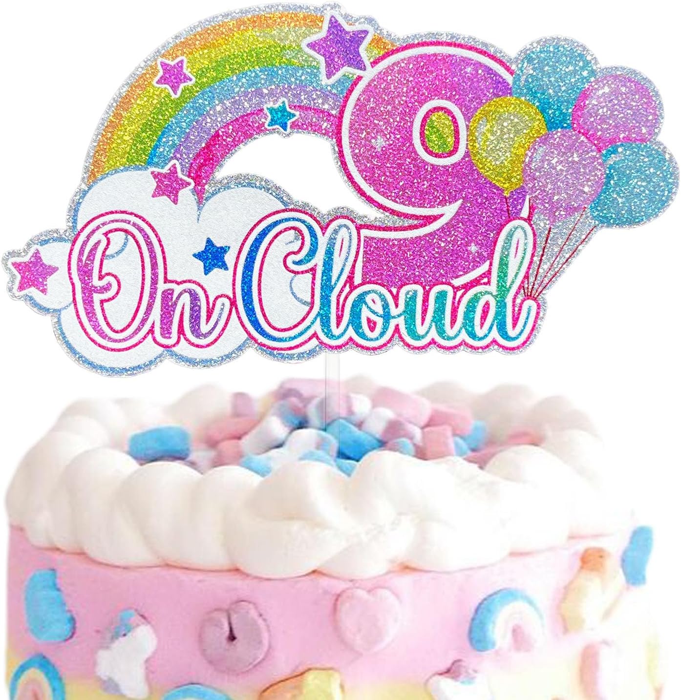 Amazon.com: Festus On Cloud 9 Cake Topper, Balloons and Rainbow Cloud 9 ...
