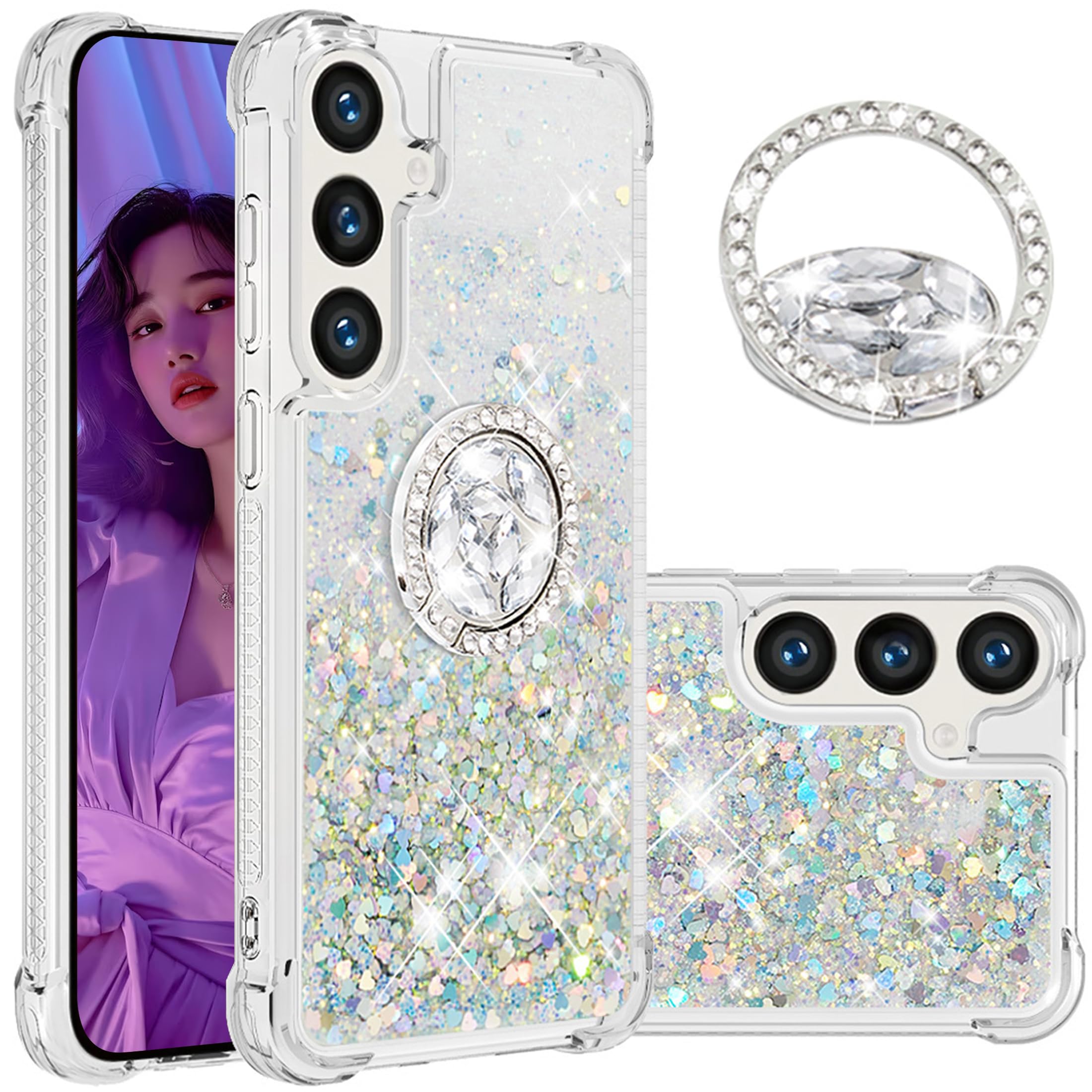 YSNZAQ Glitter Quicksand Phone Case for Samsung Galaxy S24 FE, Clear Bling Flowing Liquid ...