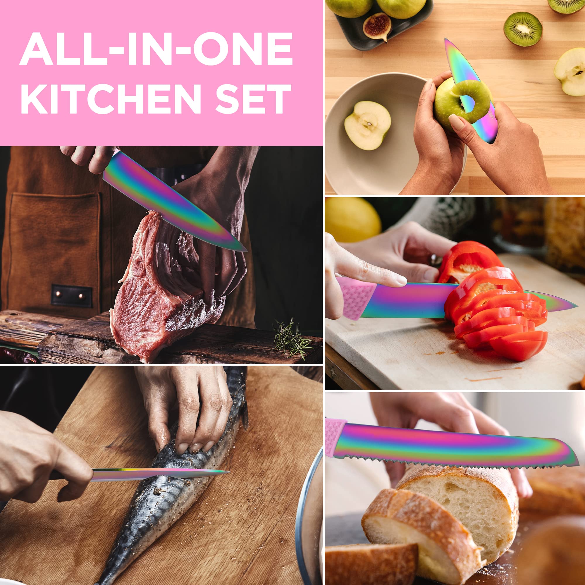 Snapklik.com : HAUSHOF Kitchen Knife Set, 5 PCS Rainbow Knife Sets