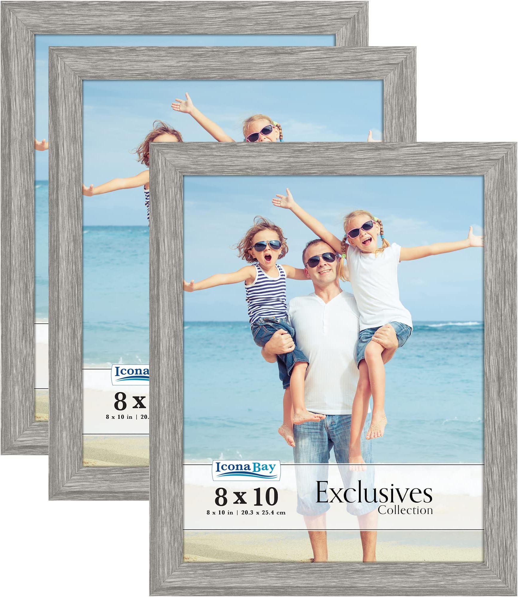 Icona Bay 10x8 Picture Frames (Grey, 3 Pack), Sturdy Wood Composite ...