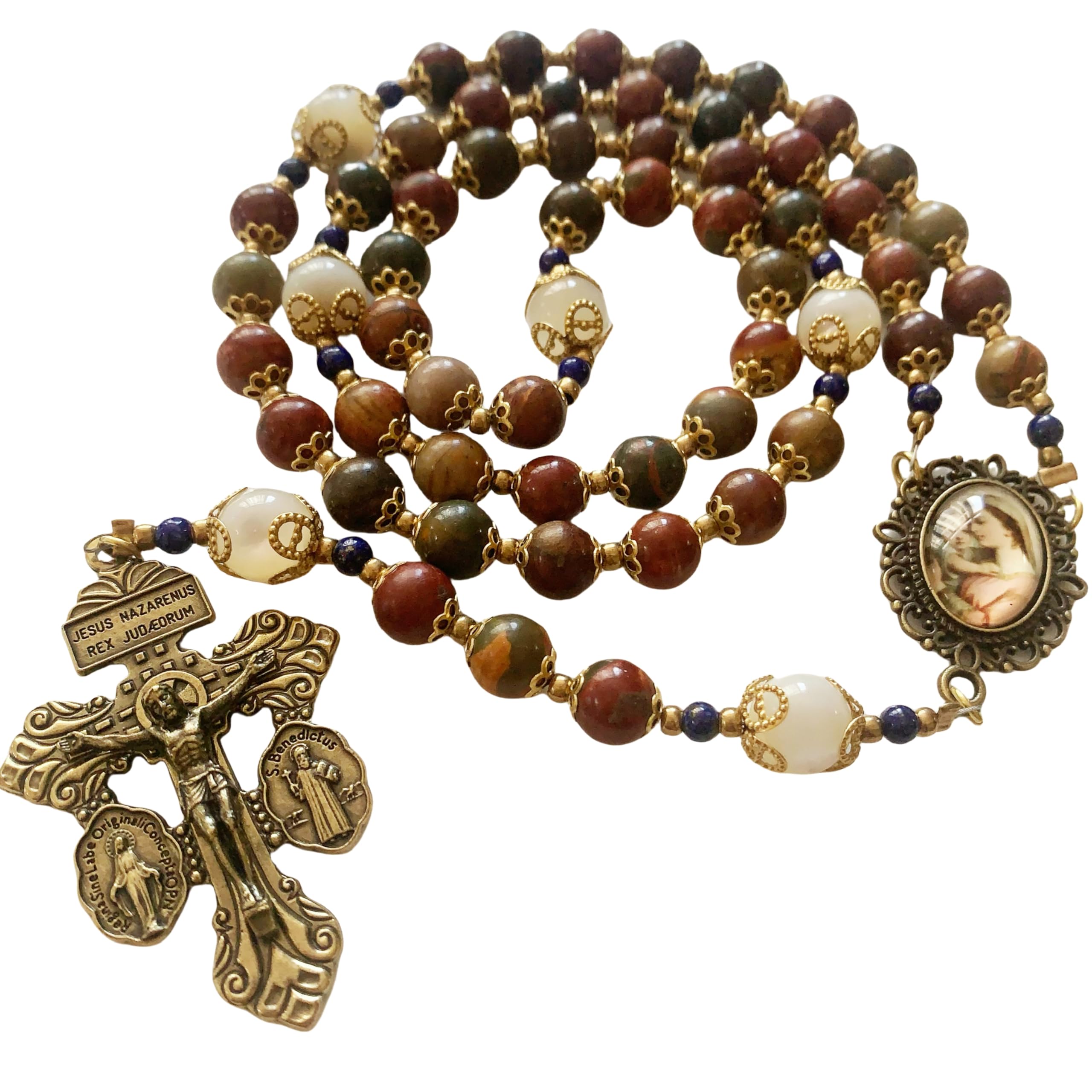Lcqq handmade vintage mother of pearl + Picasso stone beads catholic ...
