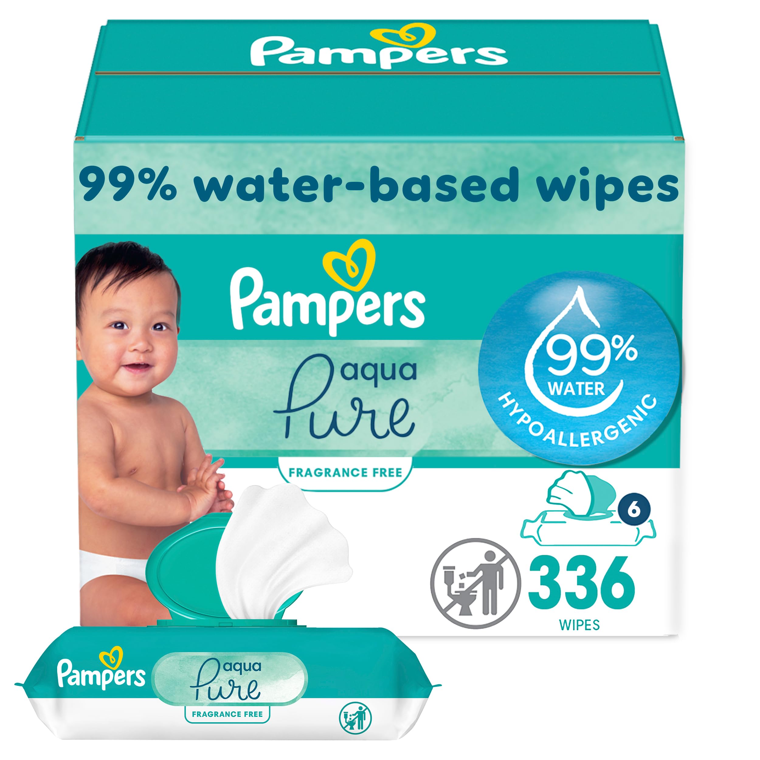 Amazon.com: Pampers Baby Wipes Aqua Pure, 99% water-based wipes ...