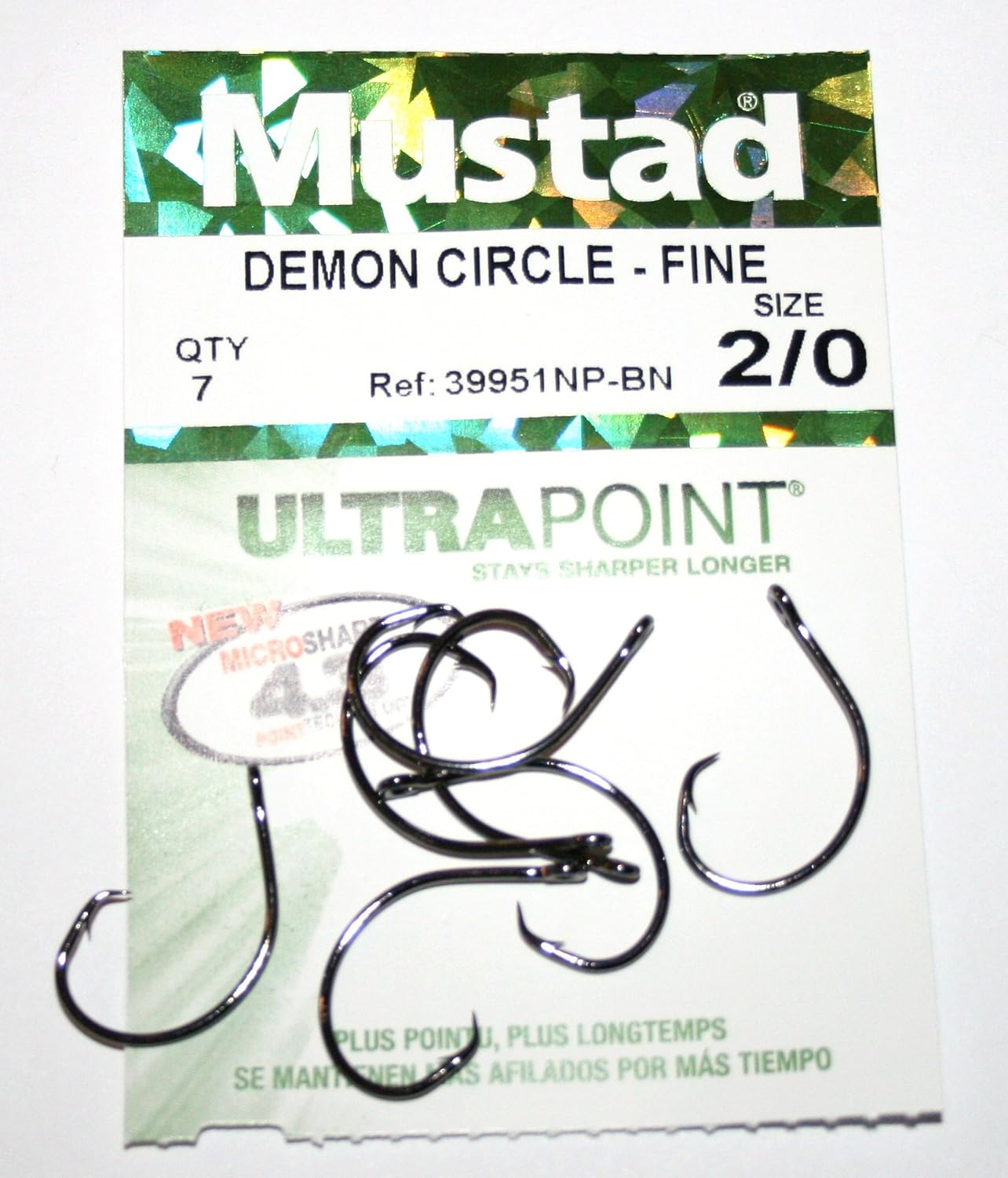 Mustad Fishing Hooks, Demon Circle Fine 39951NP-BN, size 2/0, 7 pieces ...