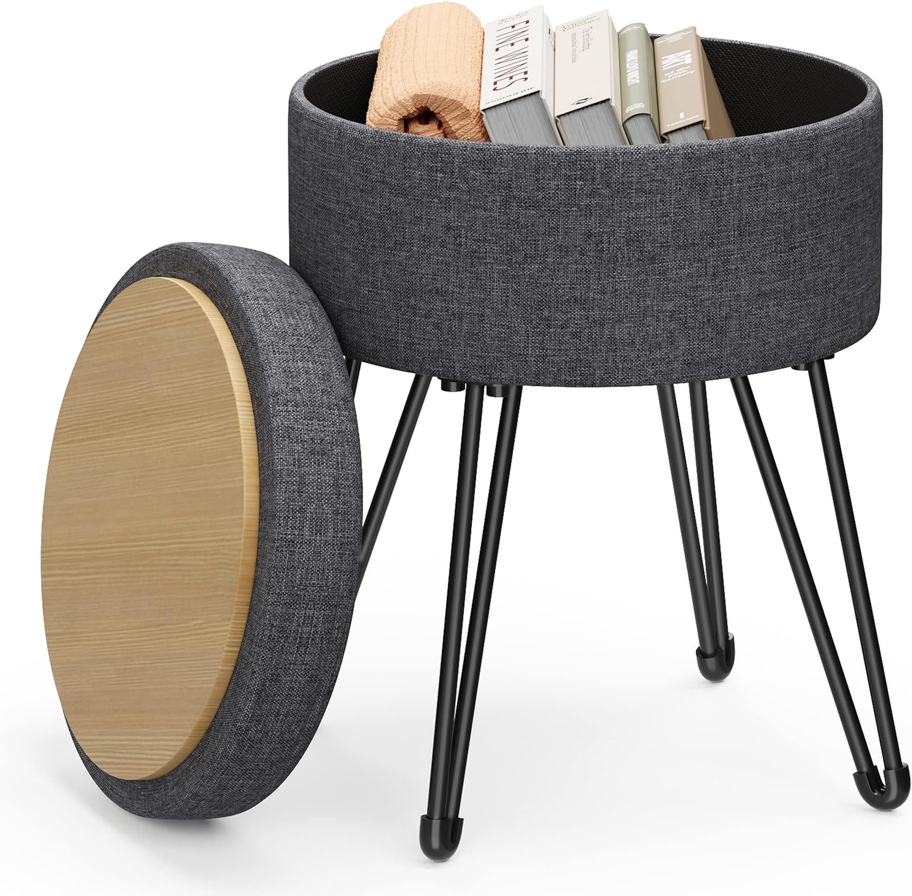 Amazon.com: Miereirl Storage Ottoman Footrest Vanity Chair Linen Sponge ...