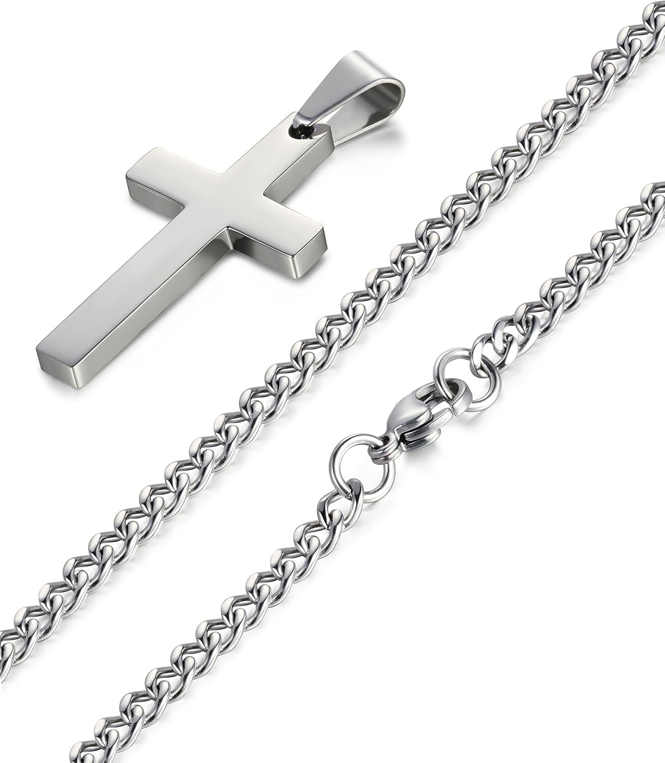 FIBO STEEL Stainless Steel Cross Pendant Chain Necklace for Men Women ...