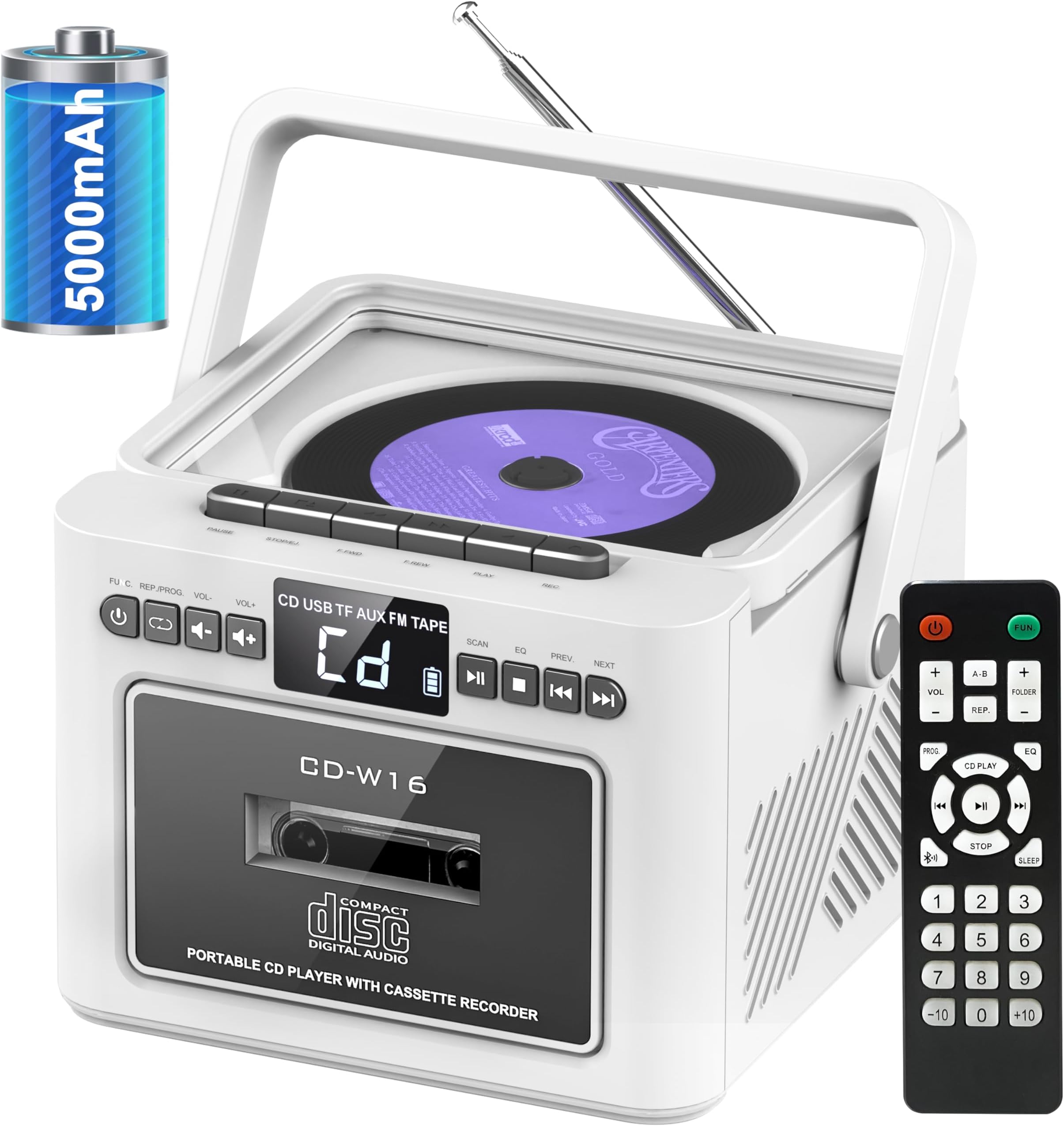 Amazon.com: Boombox Cassette CD Player Combo with Bluetooth, FM, Remote ...