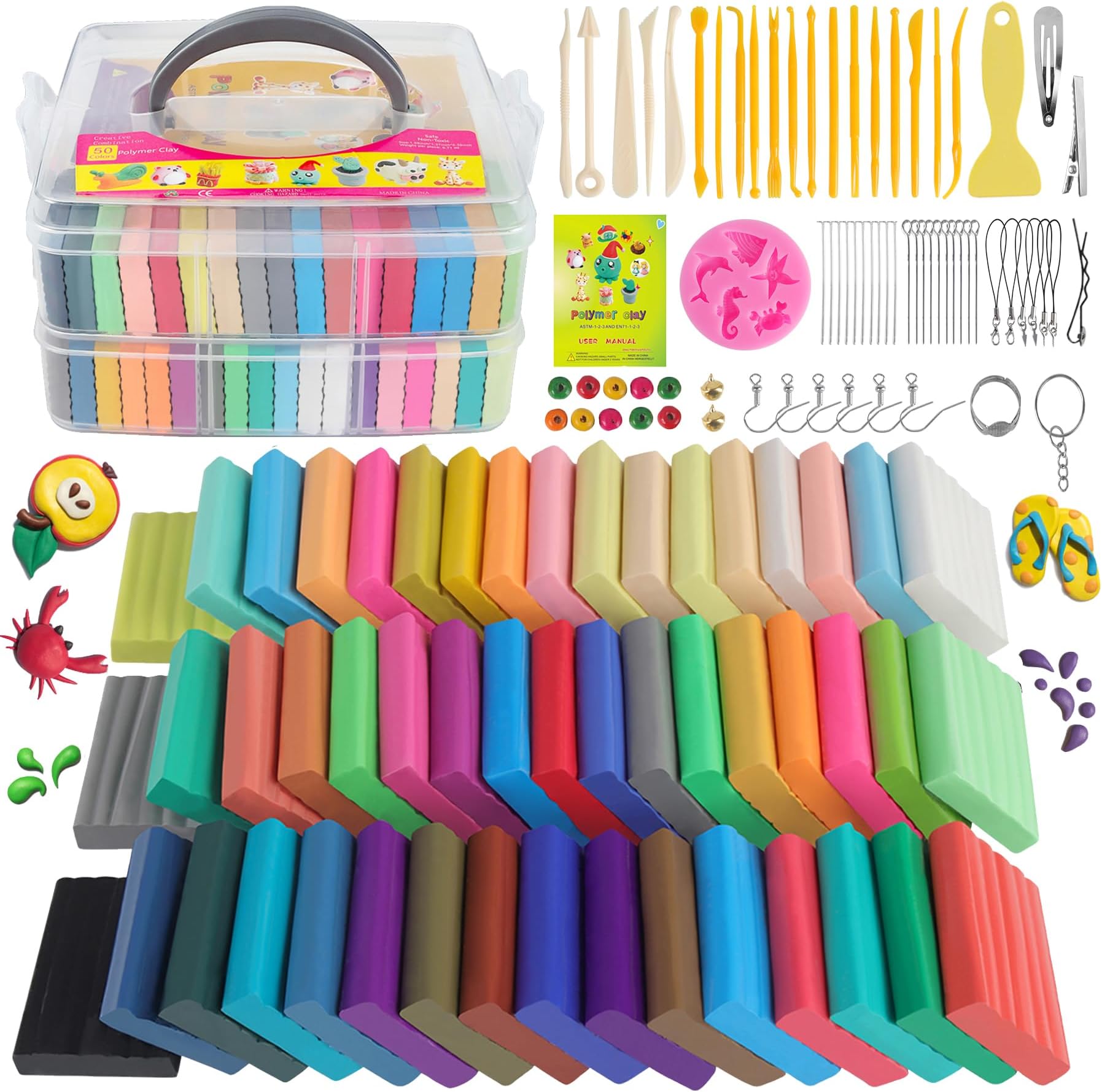 Amazon.com: Bright Creations Polymer Clay Starter Kit - 50 Colors, 79 ...