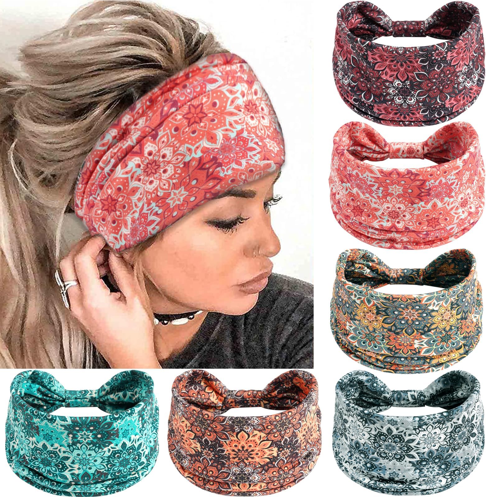 Amazon.com : Awumbuk Wide Headbands for Women Knotted No Slip Head ...