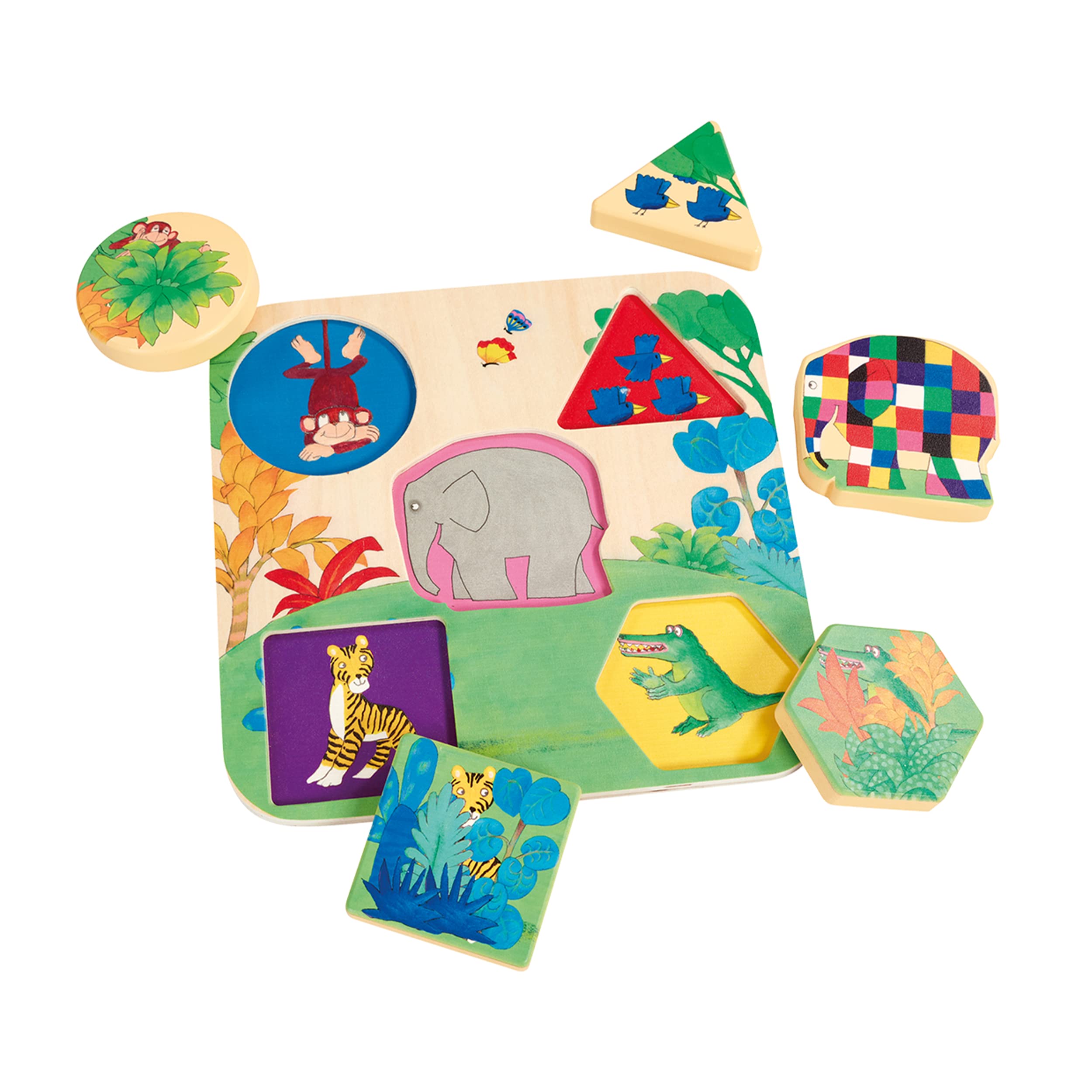 Rainbow Designs Official Elmer – Wooden Shape Puzzle Toy For Toddlers ...