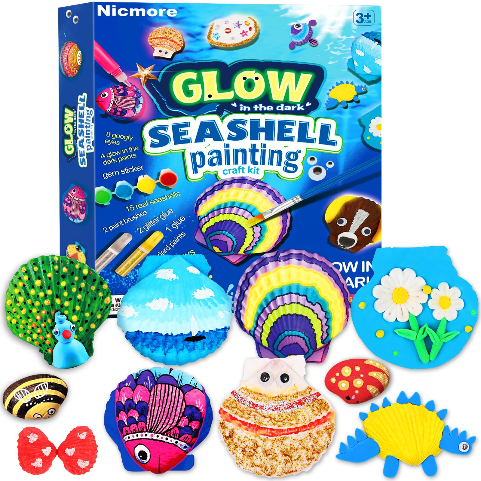 Amazon.com: Nicmore Kids Sea Shell Art & Crafts: Glow in The Darkness ...