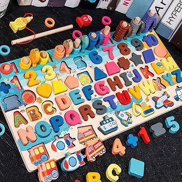 Wooden Number Alphabet Puzzles Sorting Counting Shape Sorter Learning ...