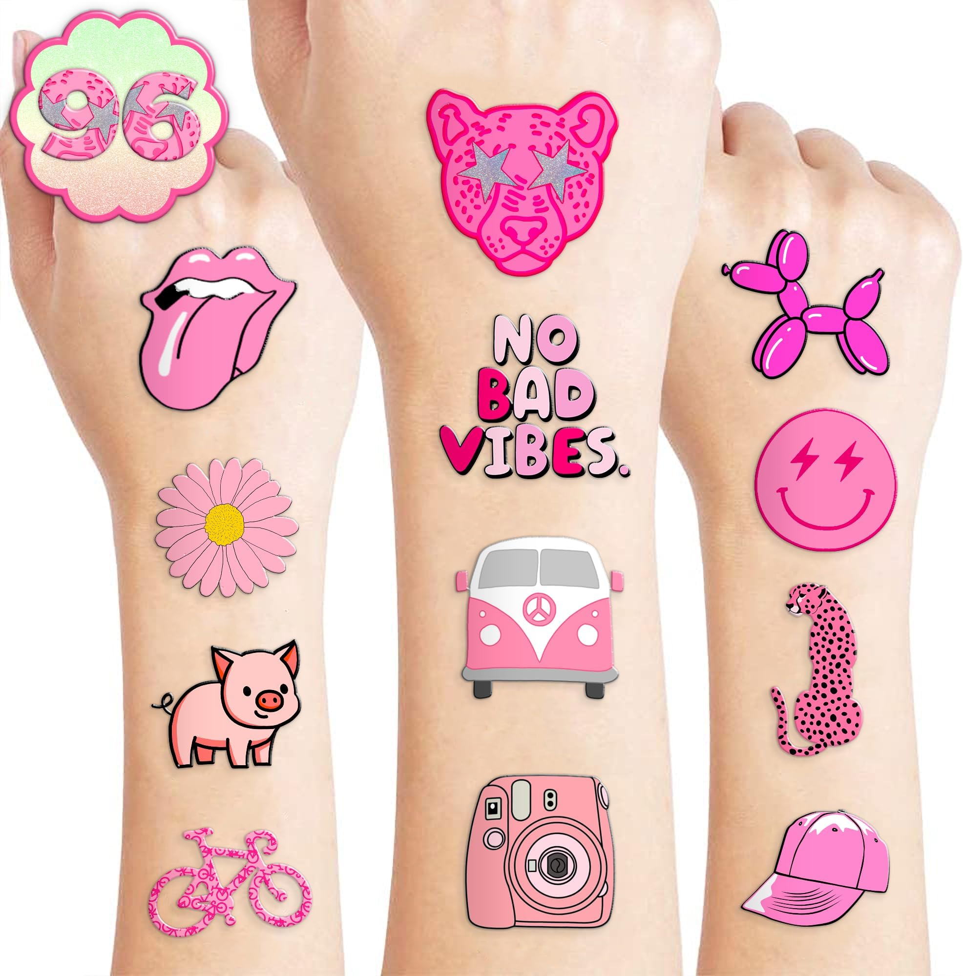 Amazon.com: 8 Sheet (96Pcs) Pink Pastel Temporary Tattoos for Girls ...
