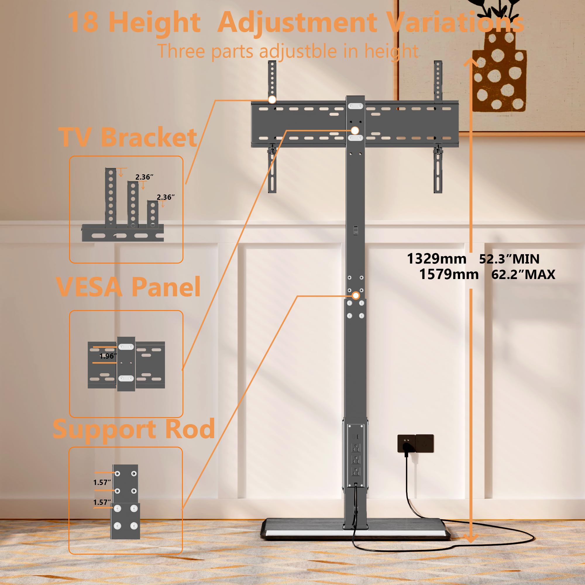 Universal Swivel Floor TV Stand,TV Floor Mount Stand with Power Outlet ...