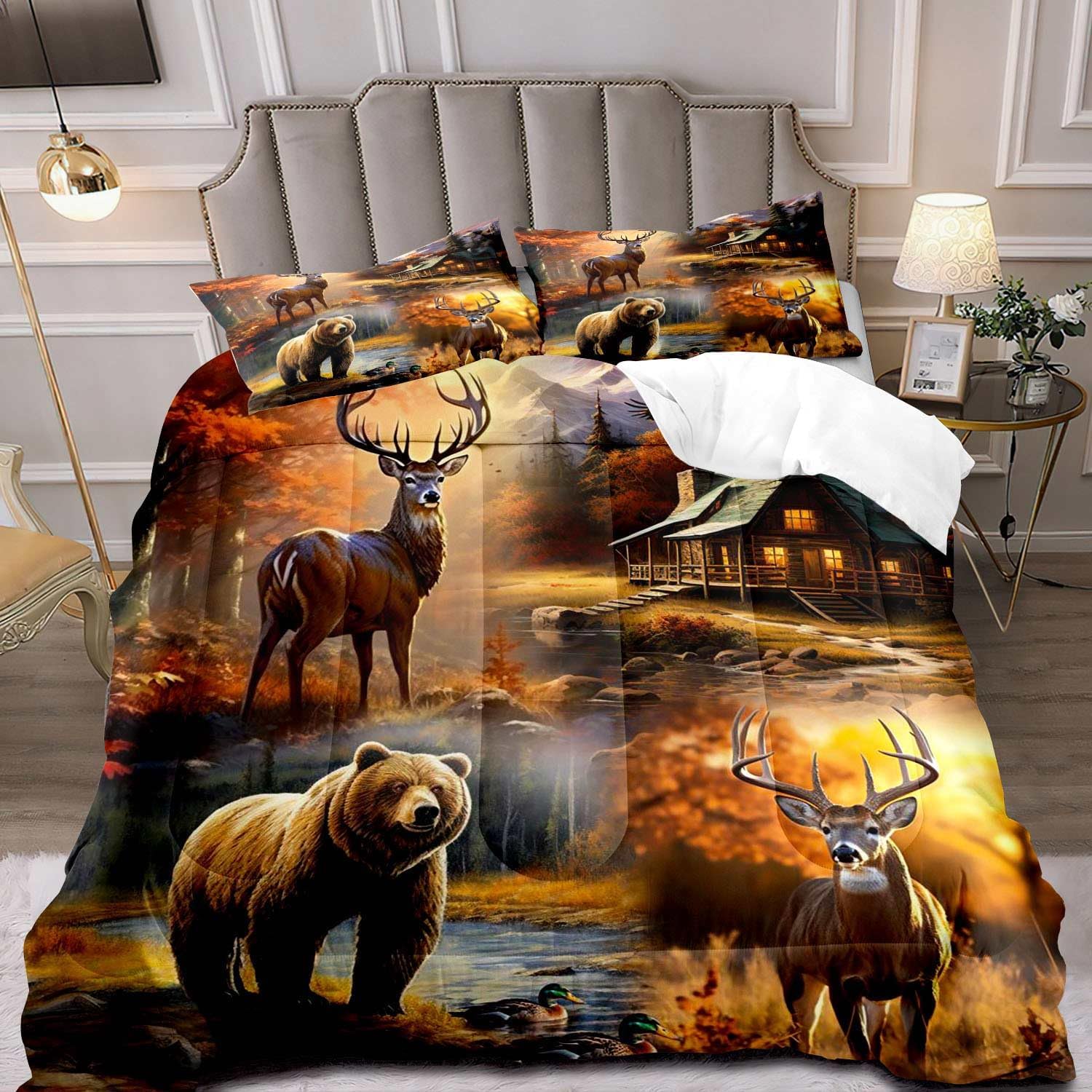 Amazon.com: LUVIVIHOME 3PCS Bear Deer Comforter Set Queen Size, Elk ...