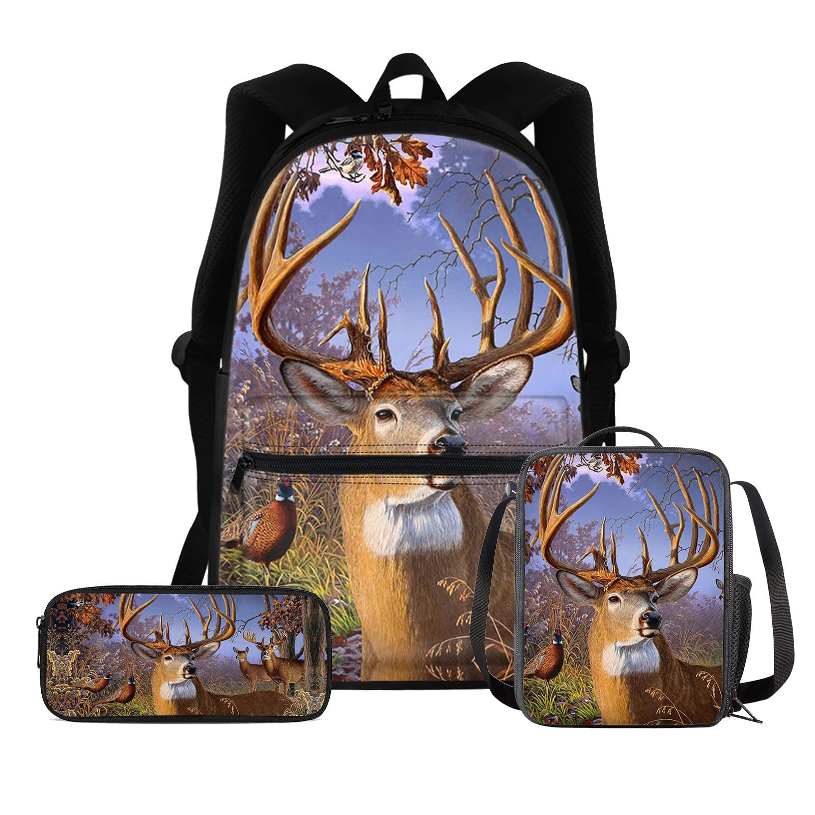 WELLFLYHOM Hunting Deer Back Pack for School Kids Boys with Lunch Bag ...