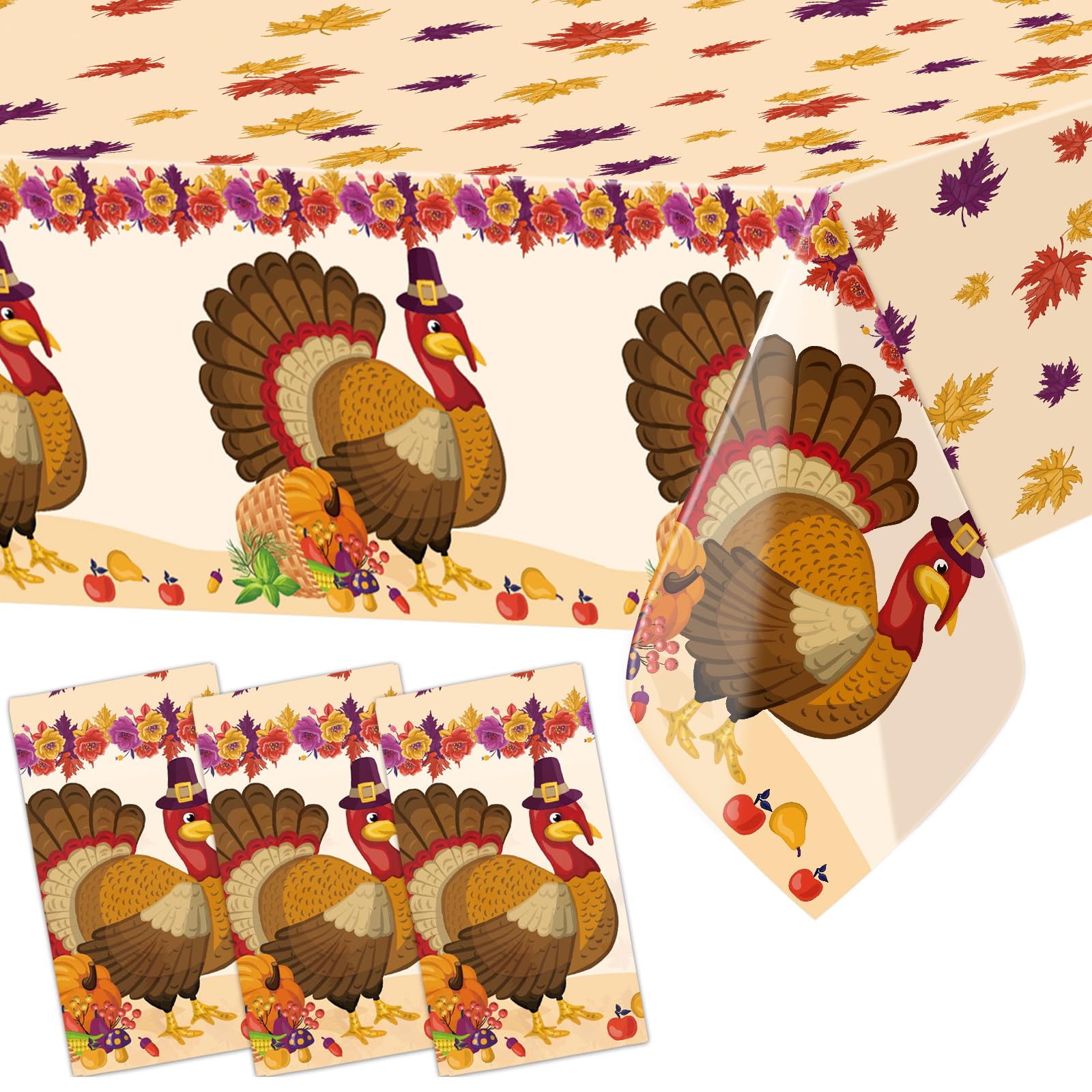 Amazon.com: WorldBazaar Turkey Tablecloths Plastic 3Pack Thanksgiving ...