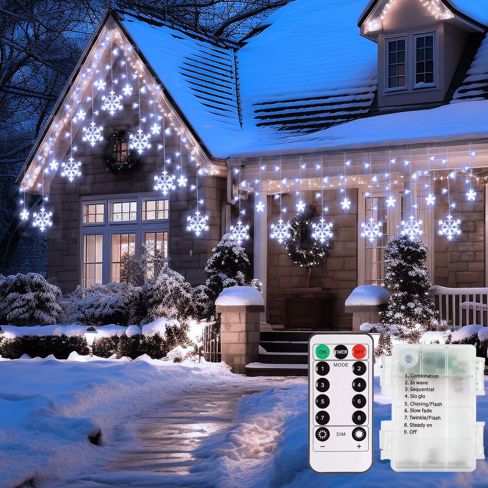 echosari Christmas Snowflake Lights Battery Powered, 9.8ft 144LED ...