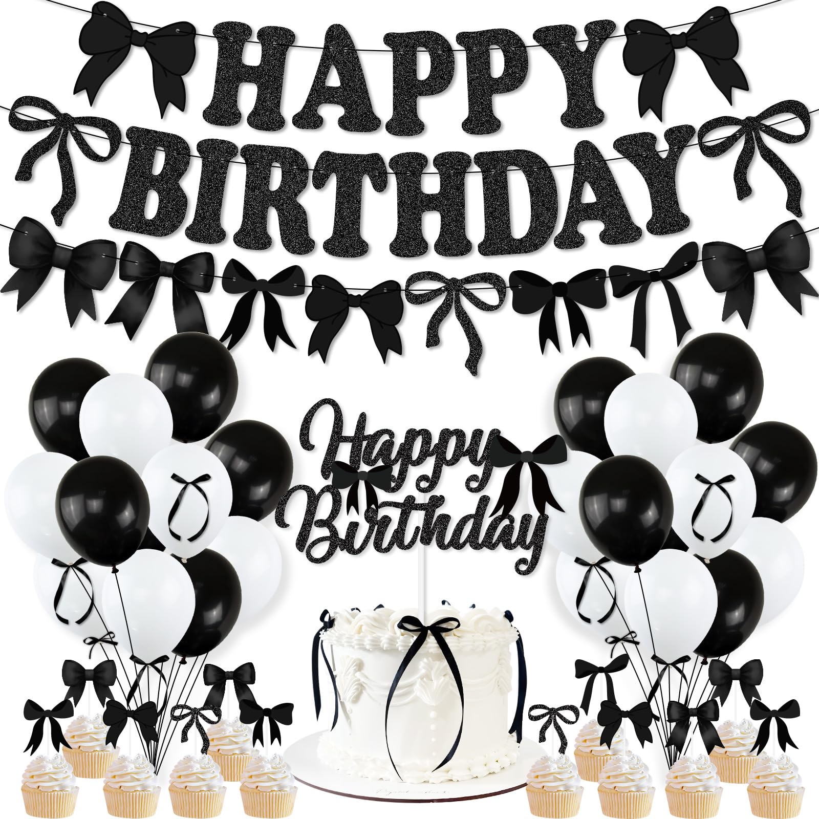 Amazon.com: Black Bow Birthday Party Decorations, Girl Bow Birthday ...