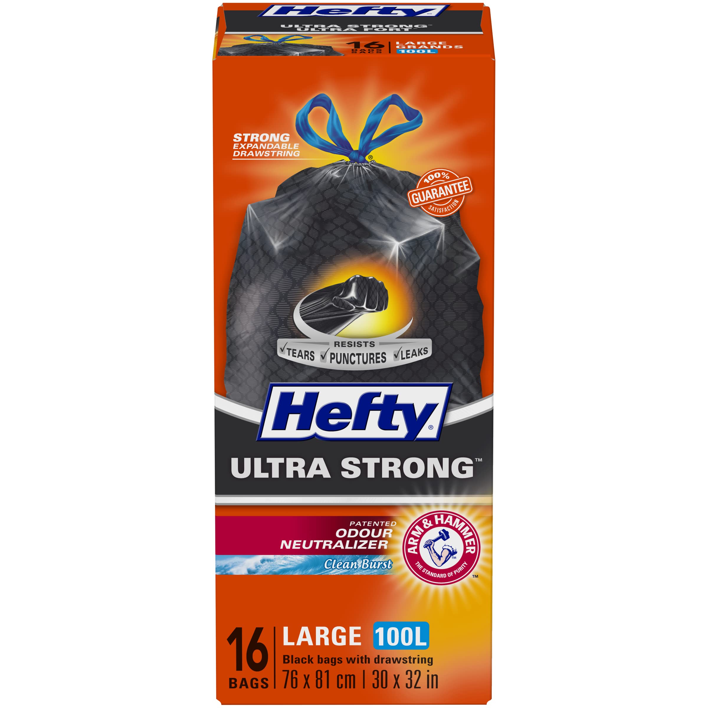 Hefty® Garbage Bags, Ultra Strong Large 100 Litres Black, Drawstring ...