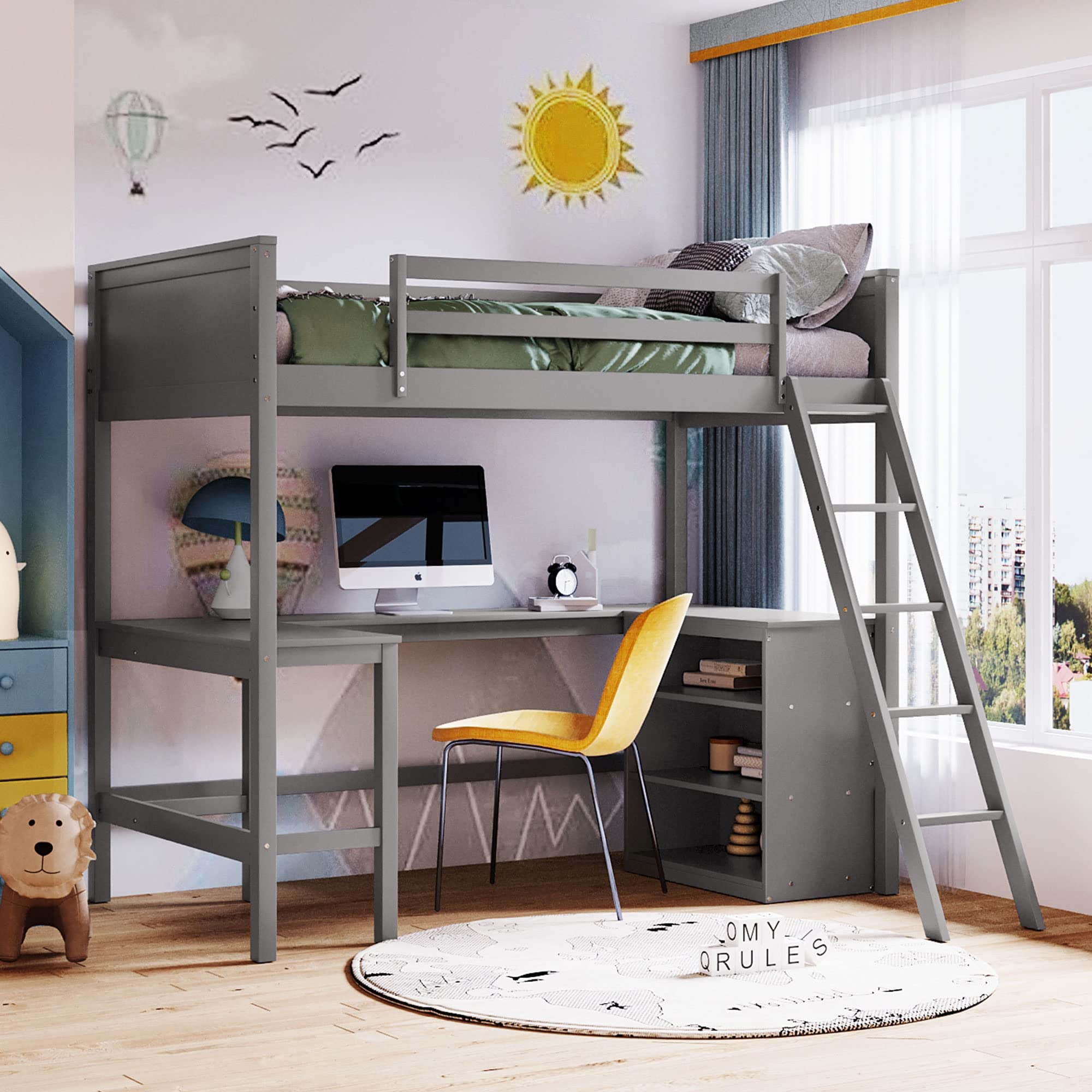 Buy Harper Bright Designs Twin Size Loft Bed With Desk And Shelves