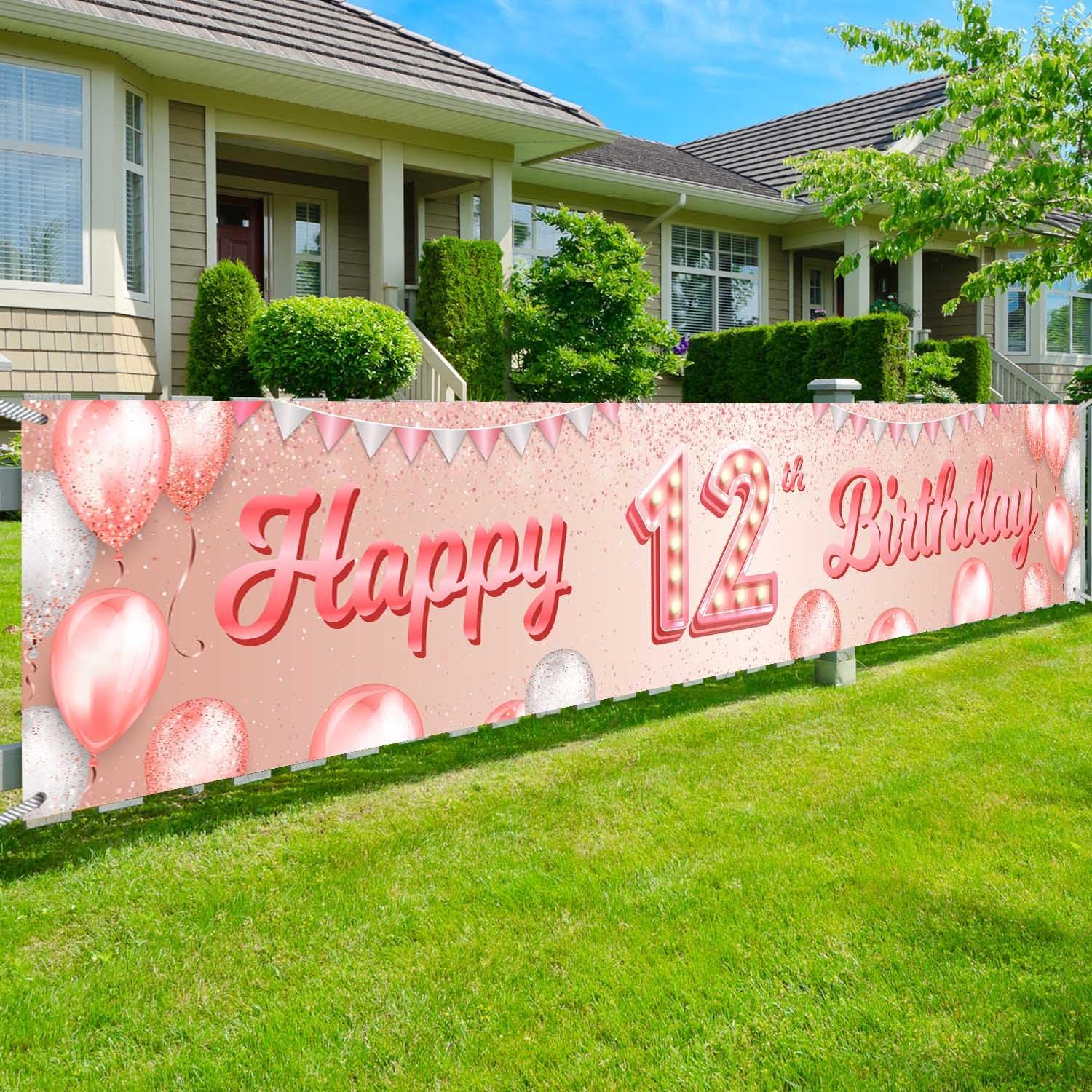 Amazon.com: Happy 12th Birthday Rose Gold Banner Backdrop Cheers to 12 ...