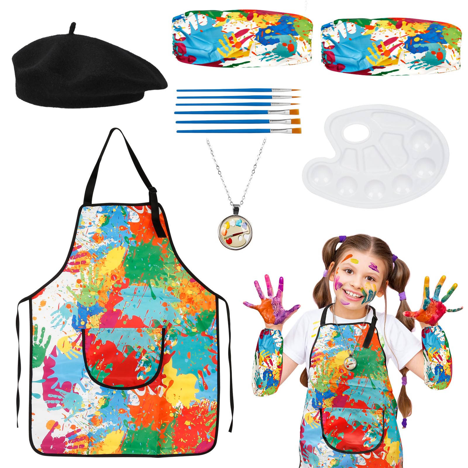 DKINY 11 Pcs Artist Costume for Kids Painter Dress-Up with Beret Hat ...