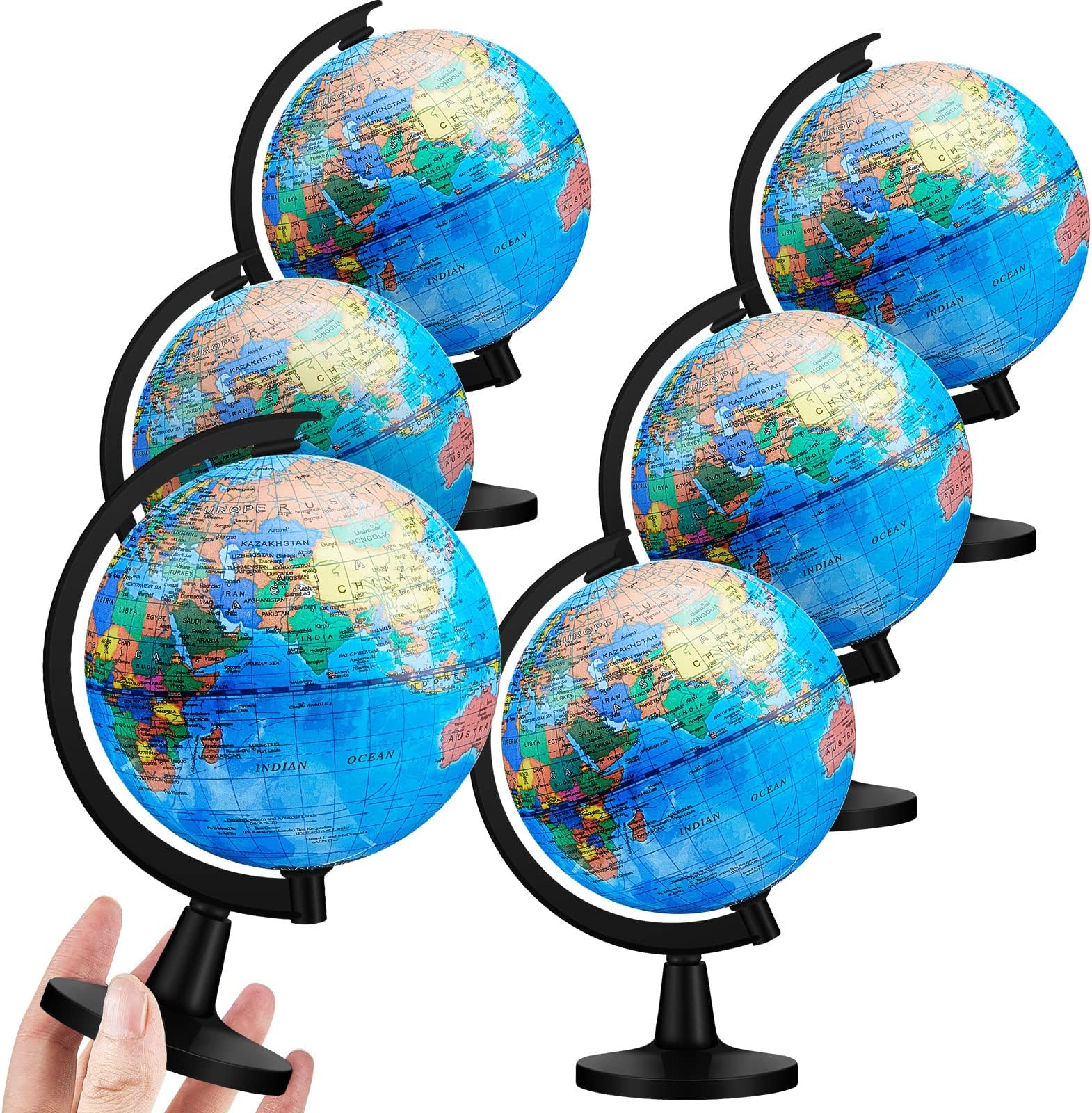 Amazon.com: Peohud 2 Pack World Globe with Stand, 5.5 Inches Educational Rotating Earth Globe ...