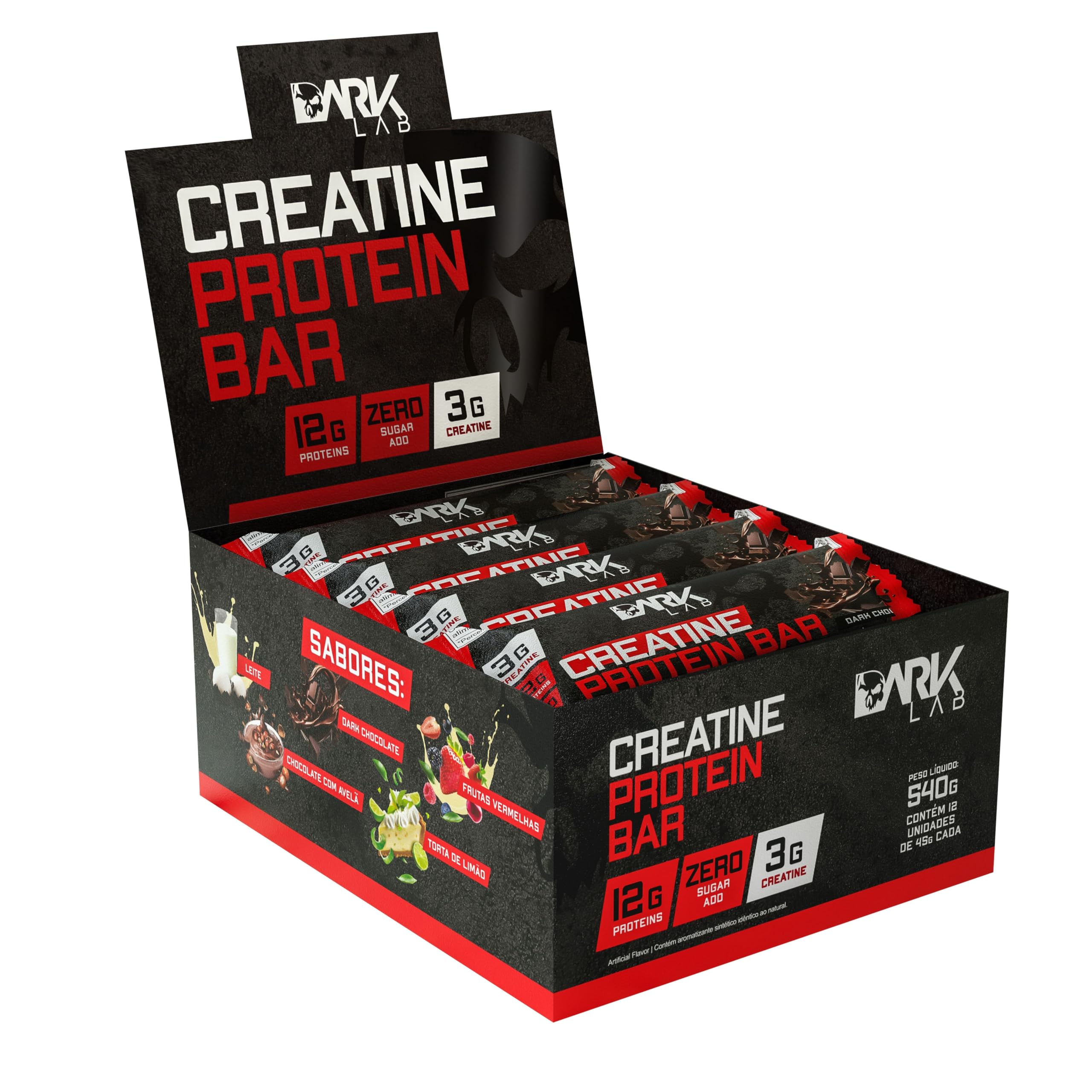 Creatine Protein Bar Display 12 UN DARK CHOCOLATE Dark Lab | Amazon.com.br