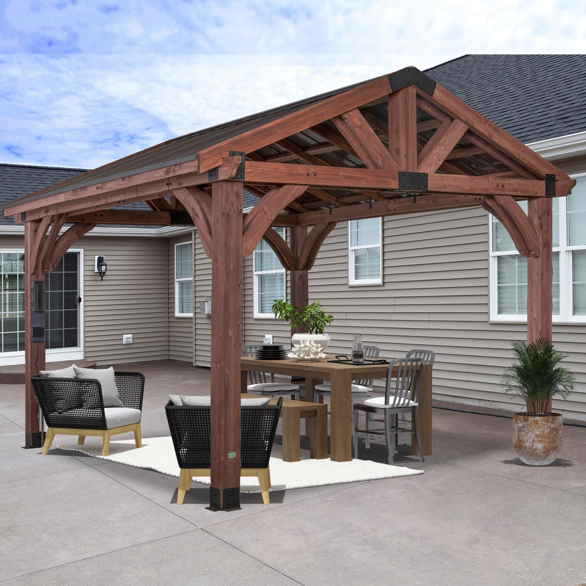 Backyard Discovery Arlington 12x12 All Cedar Gazebo, Walnut, Insulated ...