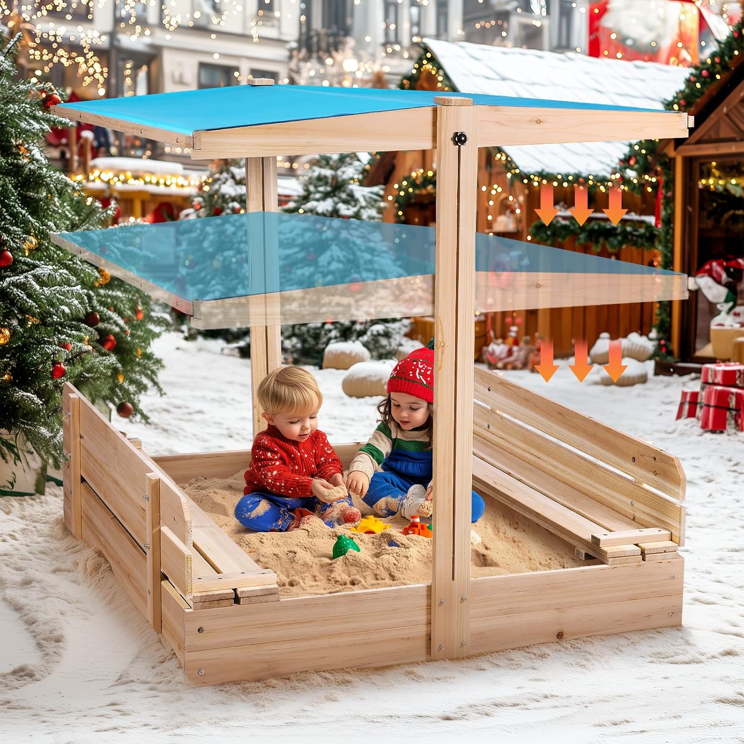 Amazon.com: FUNTOK Sandbox with Lid and Cover, Wooden Cabana Sand Box ...