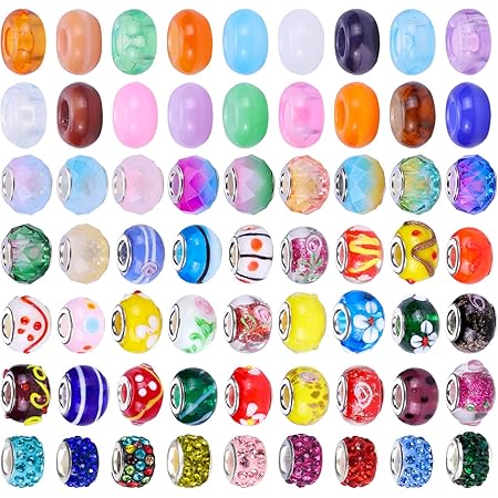 Amazon.com: Victlov 100 Pieces Assorted European Craft Glass Beads Large Hole Beads Mixed Color ...