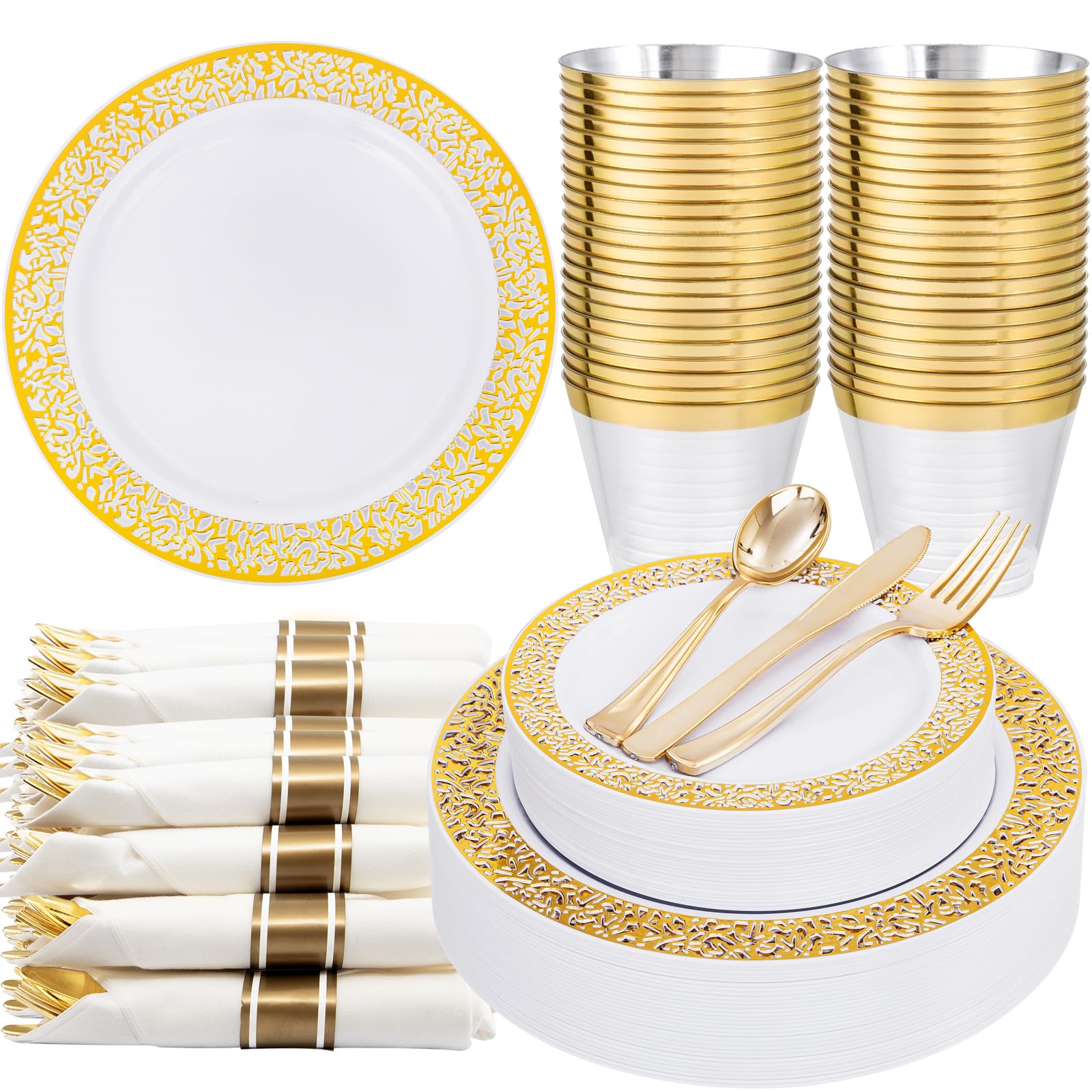 Amazon.com: WELLIFE 175Pcs Gold Dinnerware Sets, Plates and Napkins ...
