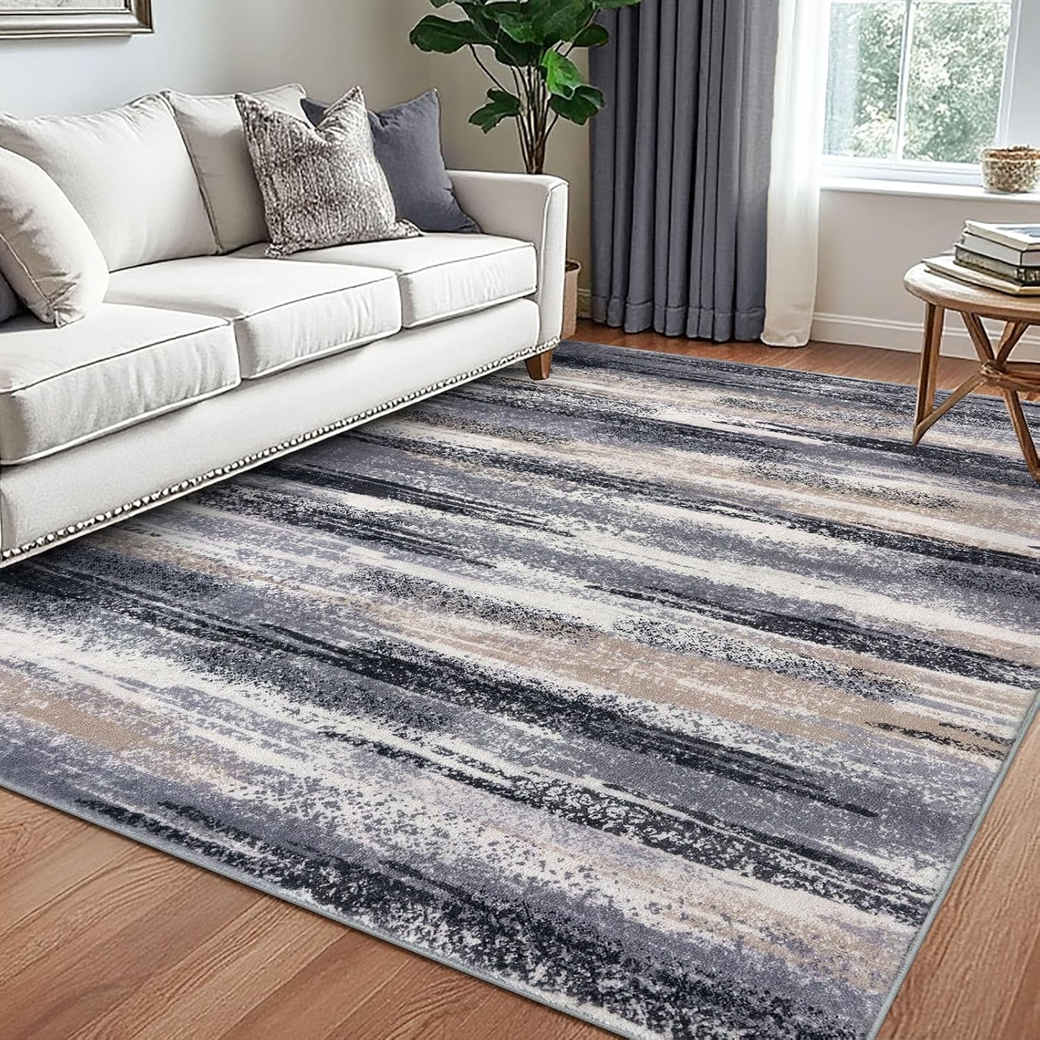 Amazon.com: Lansny Modern Abstract 5x7 Machine Washable Area Rug Non ...