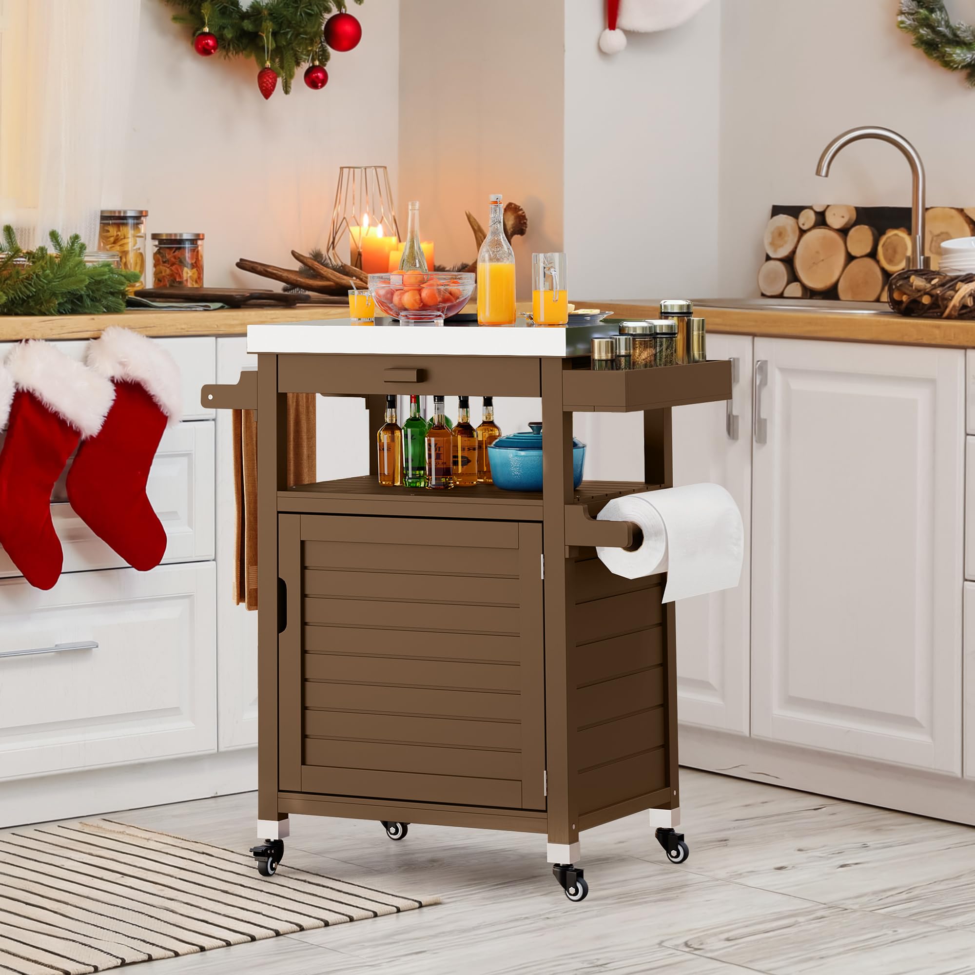 Amazon.com: YITAHOME Solid Wood Kitchen Island Cart on Lockable Wheels ...