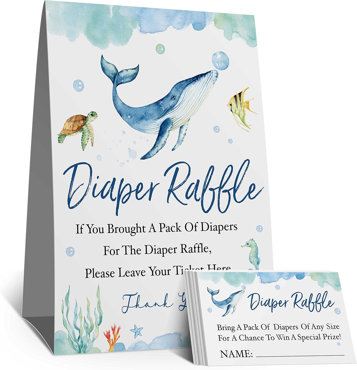 Diaper Raffle Tickets, Diaper Raffle Sign, Watercolor Ocean Themed Baby ...