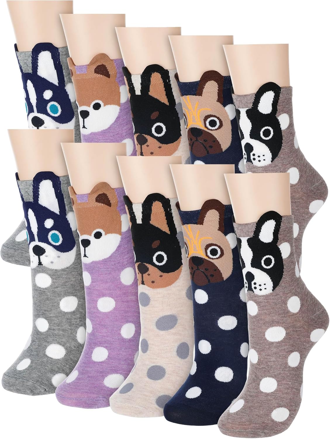 Amazon.com: Fourluoo 5 Pairs Women Dog Socks Cute Animal Patterned ...