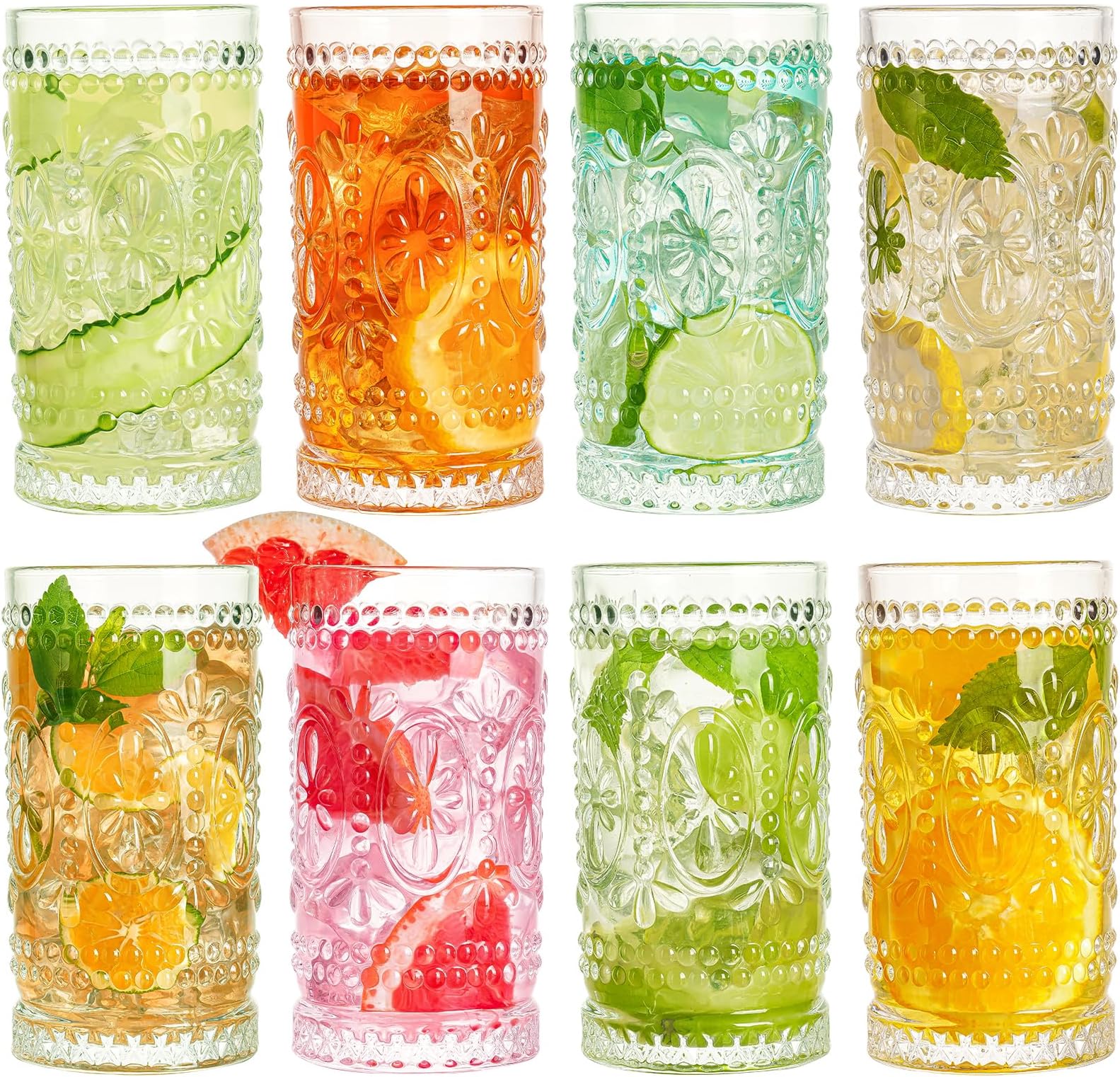 Amazon.com | wookgreat Drinking Glasses, 8 pcs Vintage Glassware Set ...