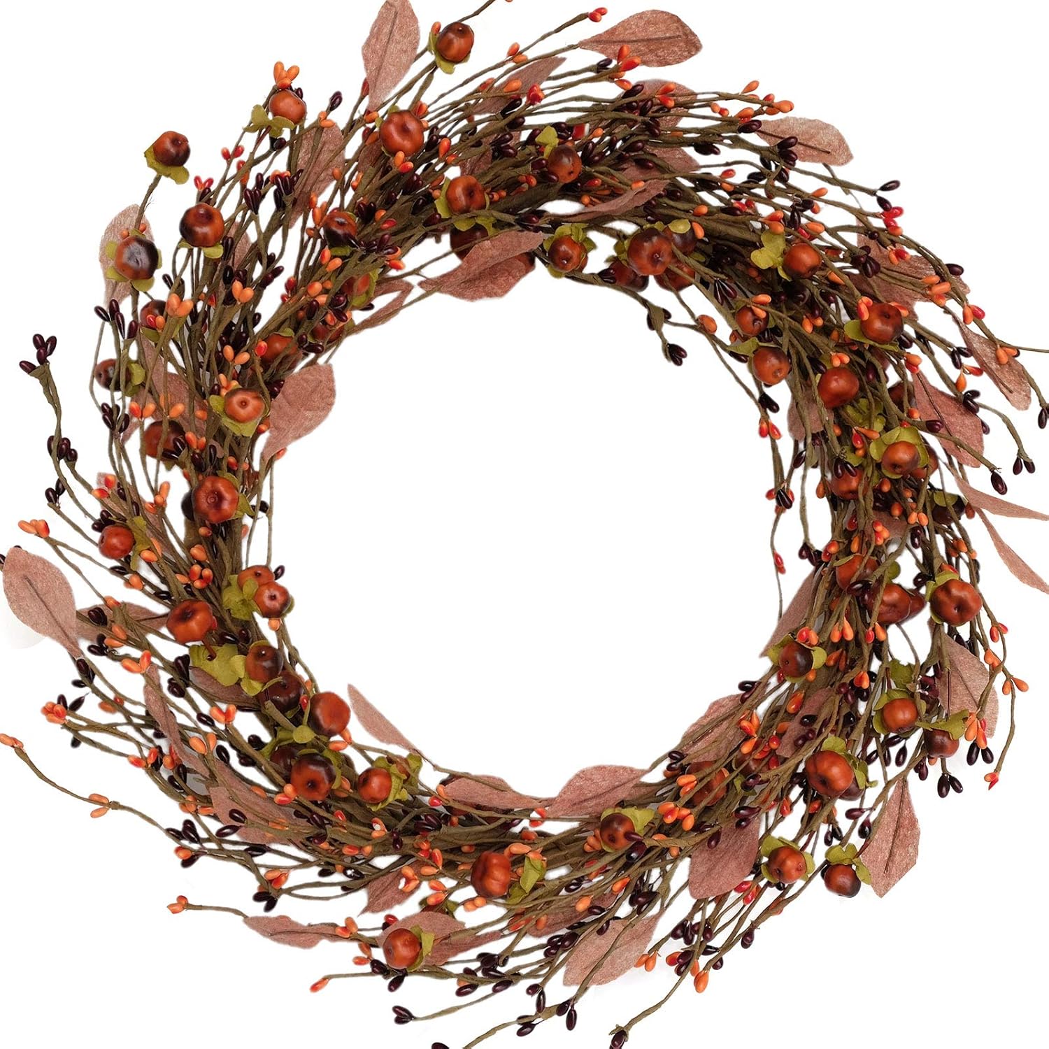 Amazon.com: idyllic Mini Pumpkin Pip Berry Wreath for Front Door 15 ...