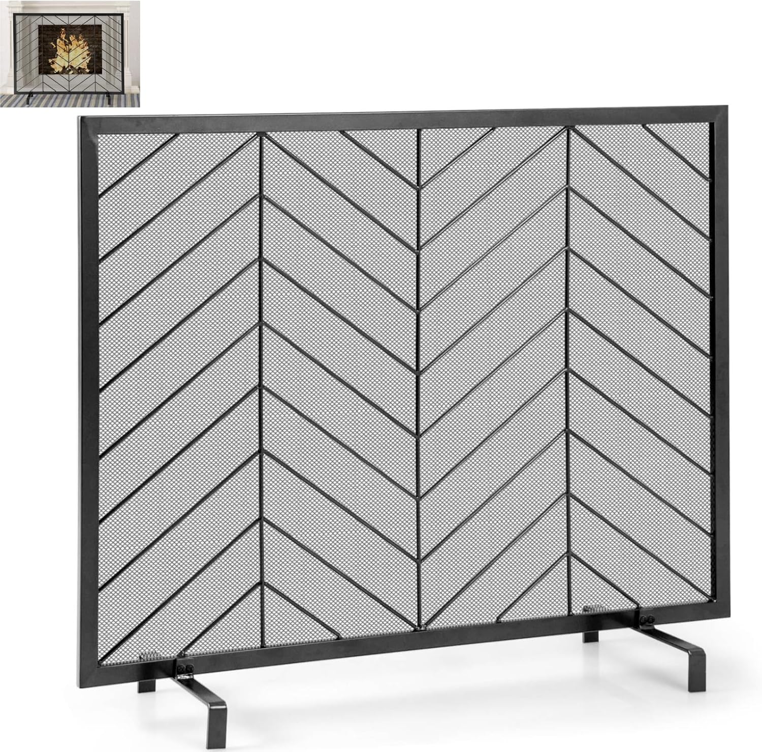 GiantexUK Fireplace Screen, Heavy Duty Metal Mesh Spark Guard with ...