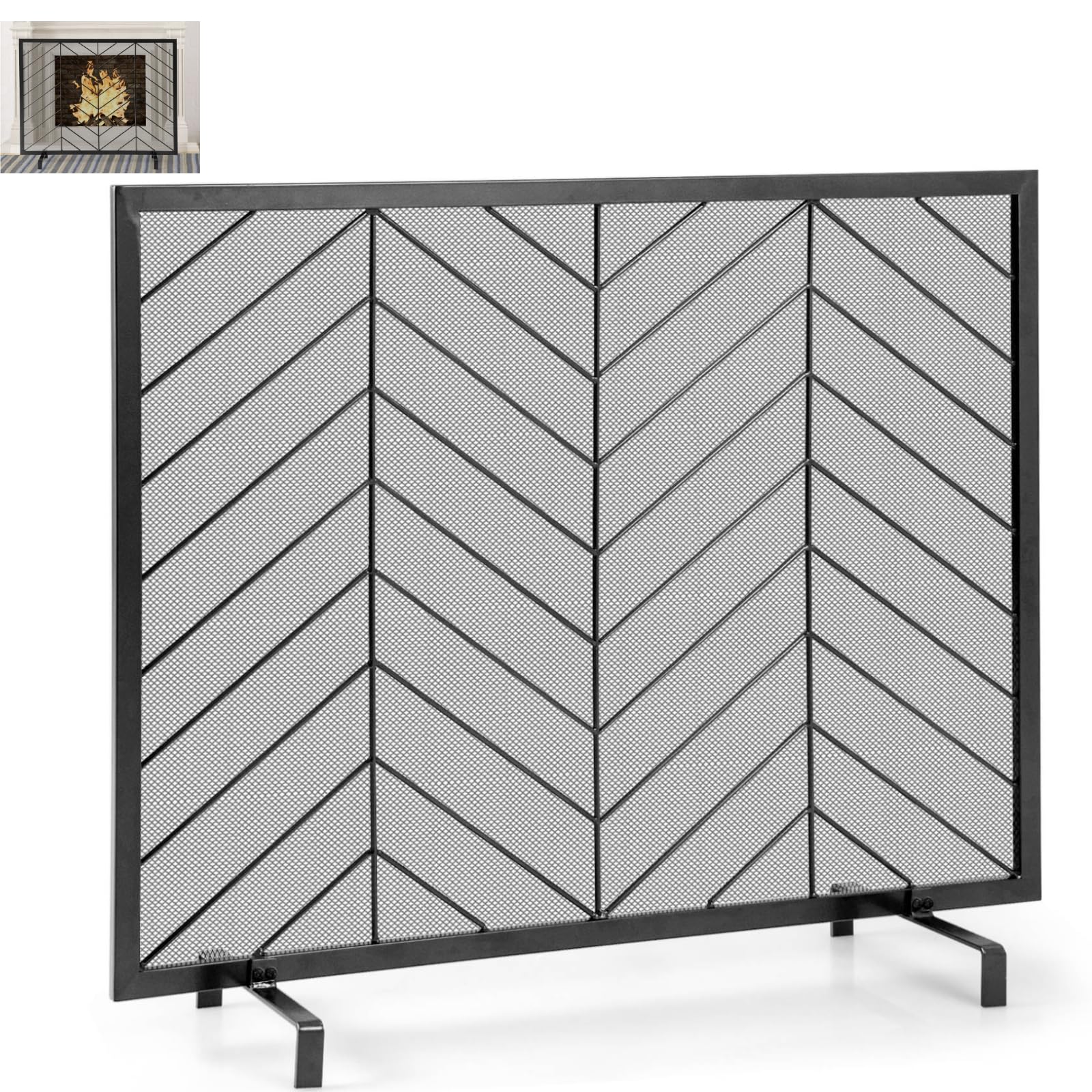 GiantexUK Fireplace Screen, Heavy Duty Metal Mesh Spark Guard with ...