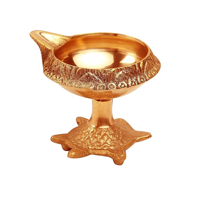 Buy Avador Handmade Brass Indian Puja Oil Lamp, Golden Diya Lamp ...