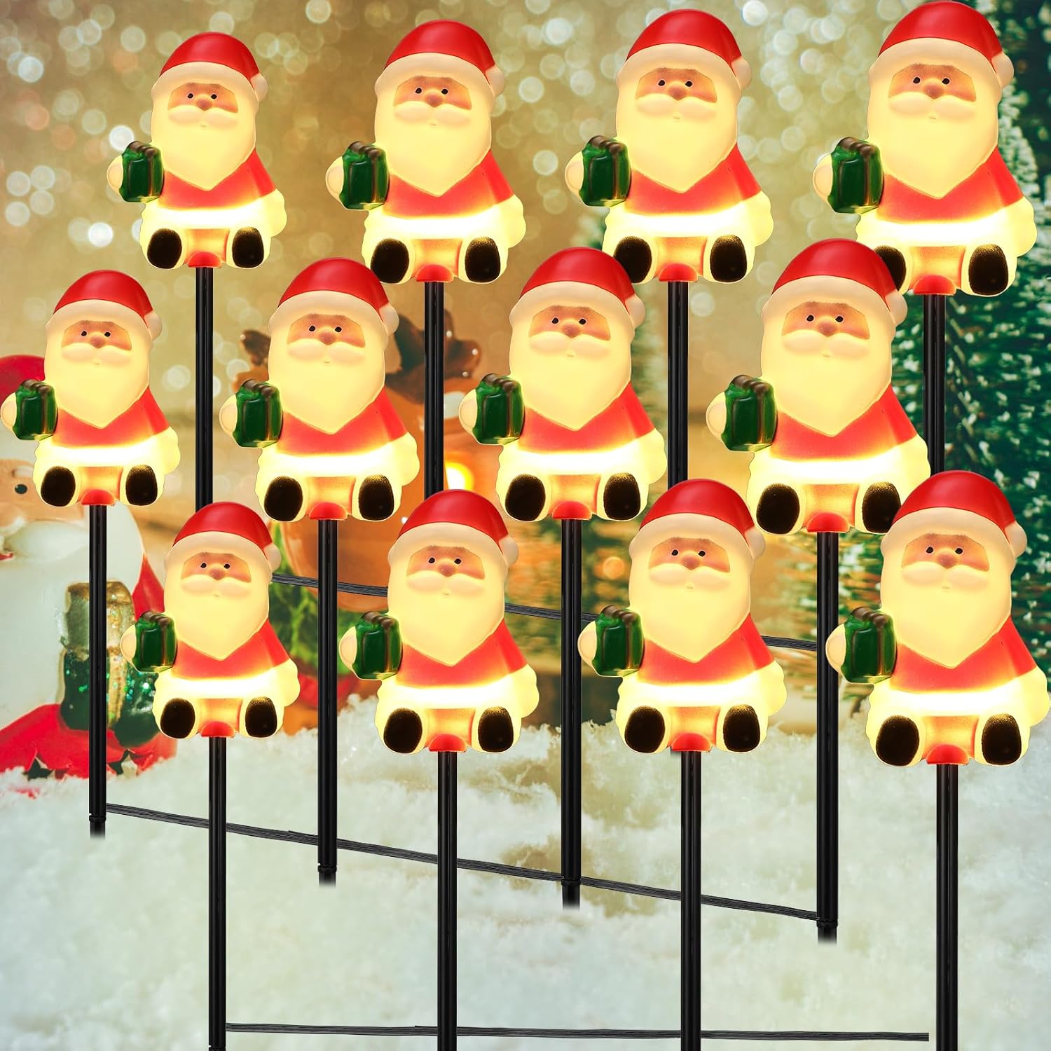 Rossesay 12 Pcs Santa Christmas Pathway Stakes Lights 14 FT Battery ...