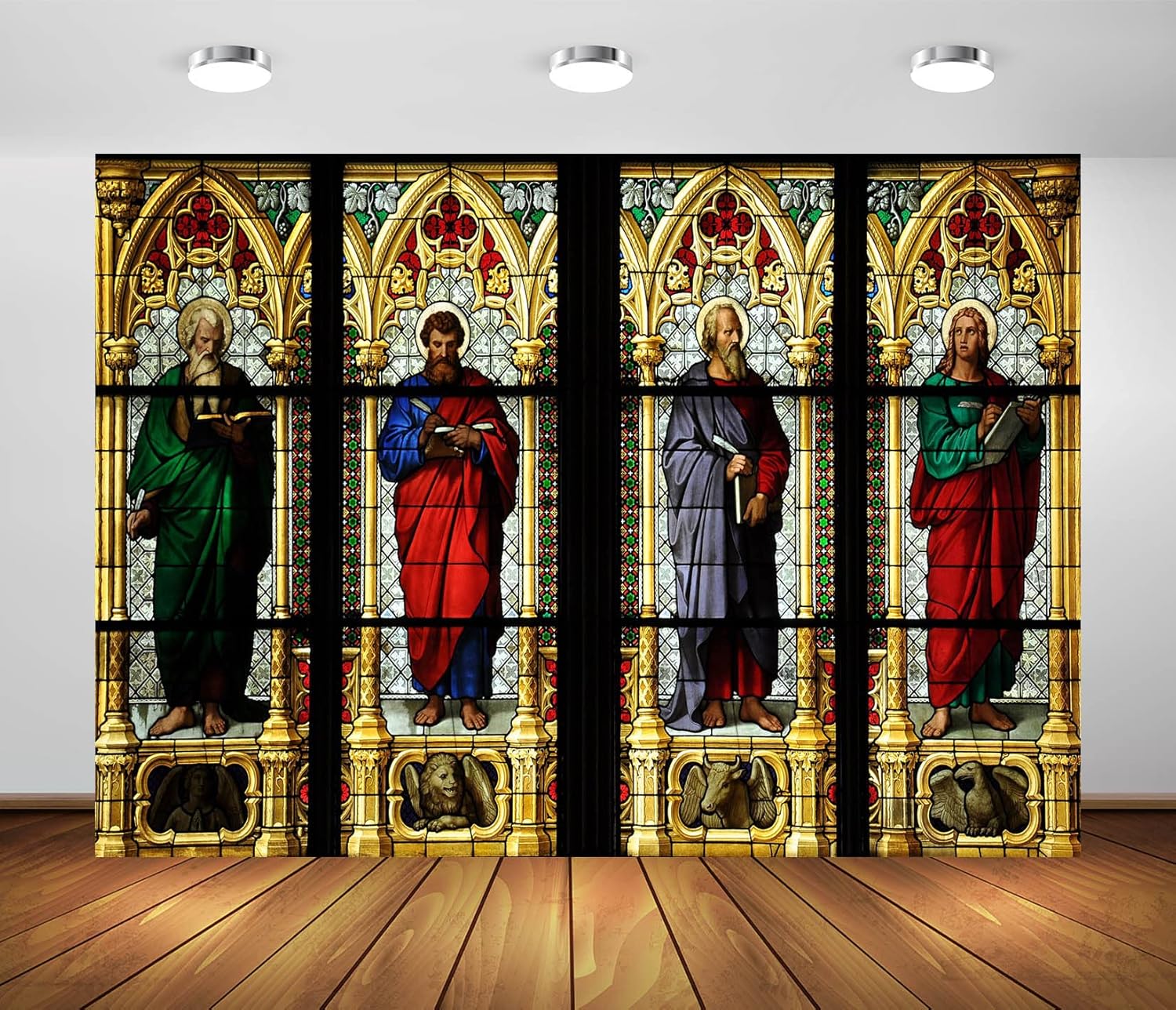 BELECO 15x8ft Fabric Stained Glass Window Cathedral Backdrop The Four ...