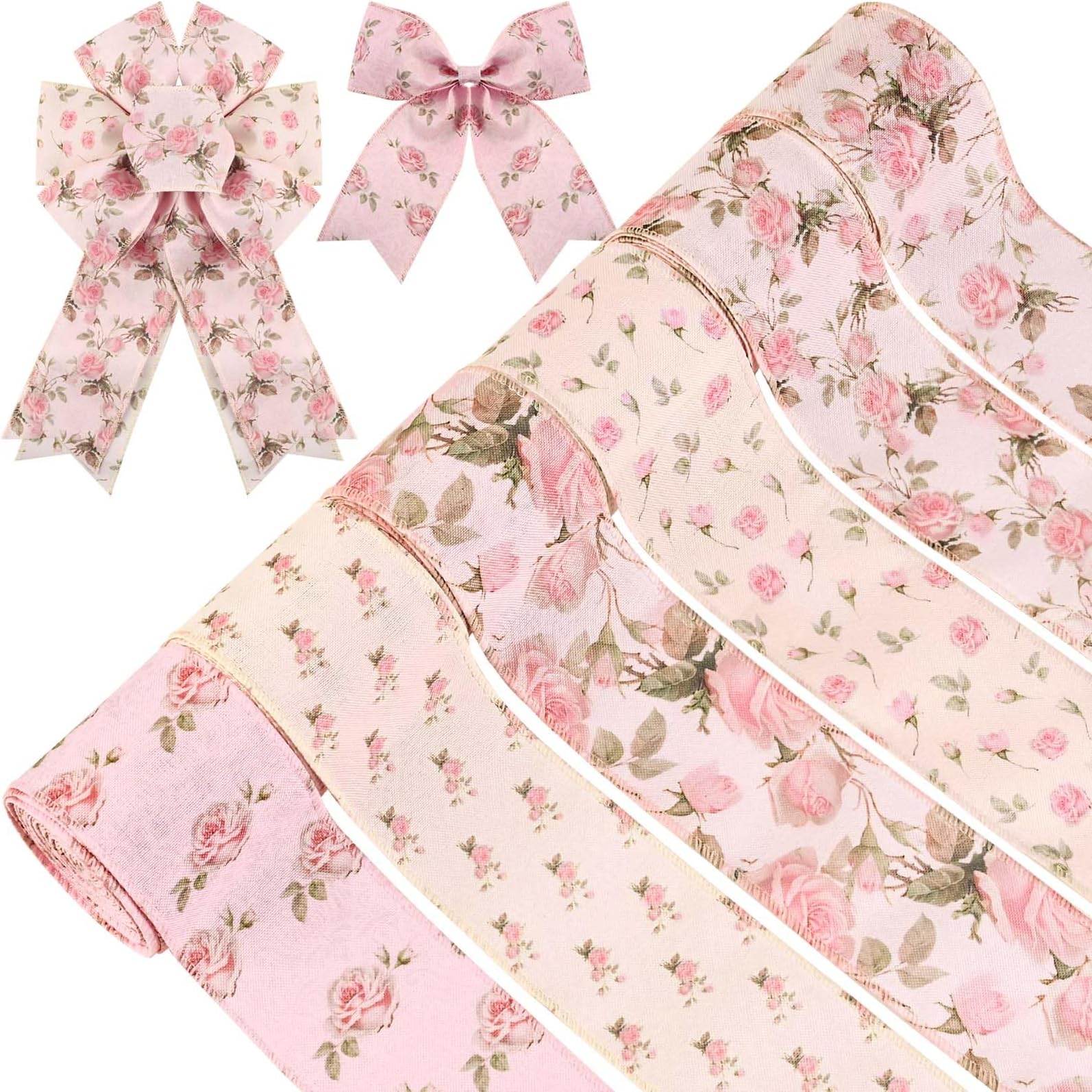 Amazon.com: Generic AnyDesign 4 Rolls Pink Floral Wired Ribbon 2.5 Inch ...