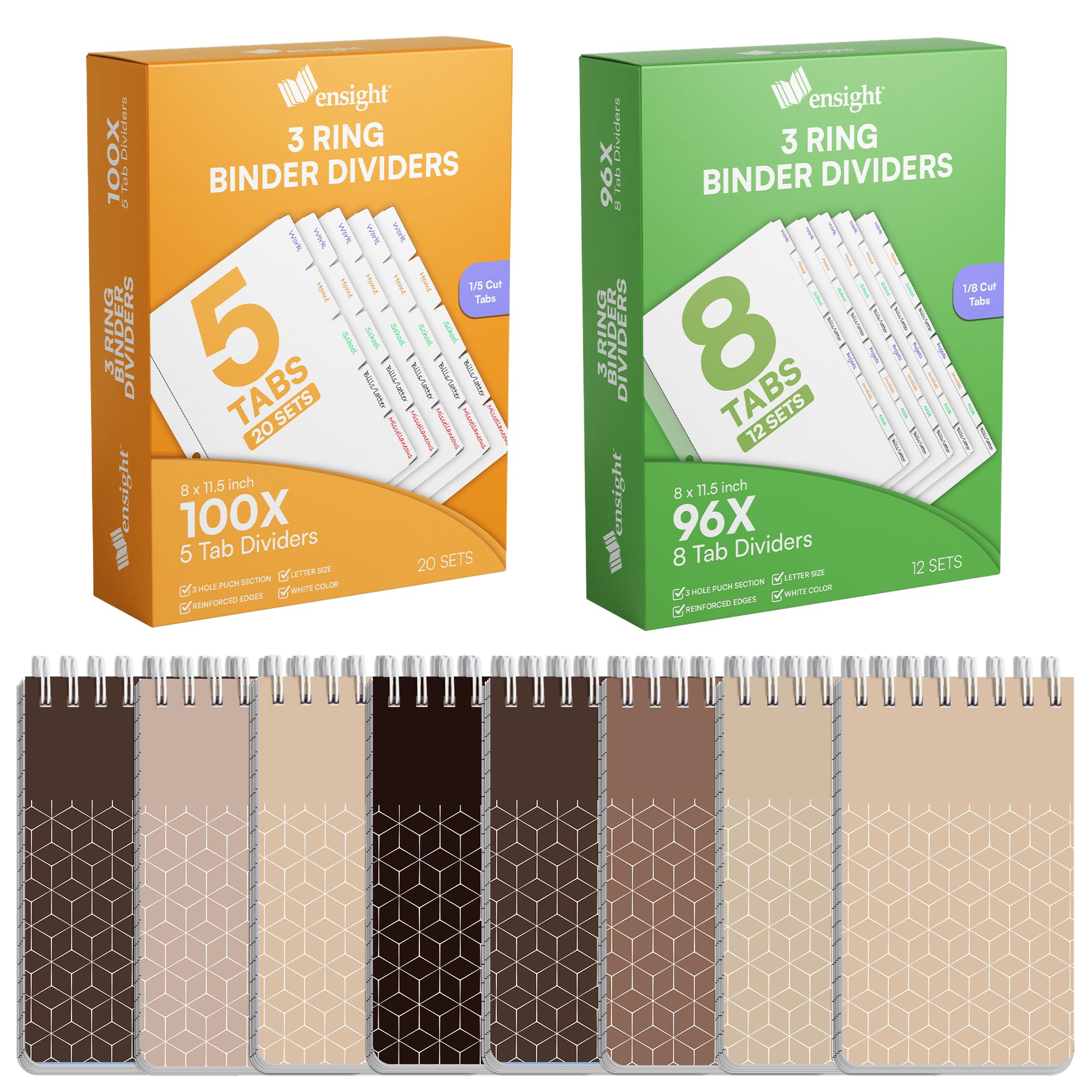 Amazon.com : 5 and 8 Tabs Binder Dividers + 8 Small Pocket notepads ...
