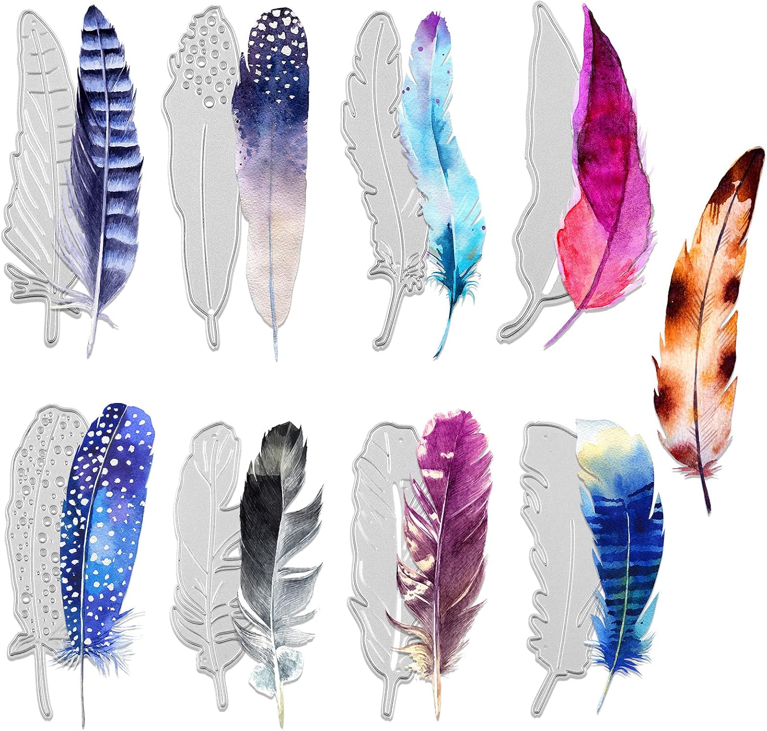 Amazon.com: 9 Pieces Feather Cutting Dies Feather Embossing Stencil ...
