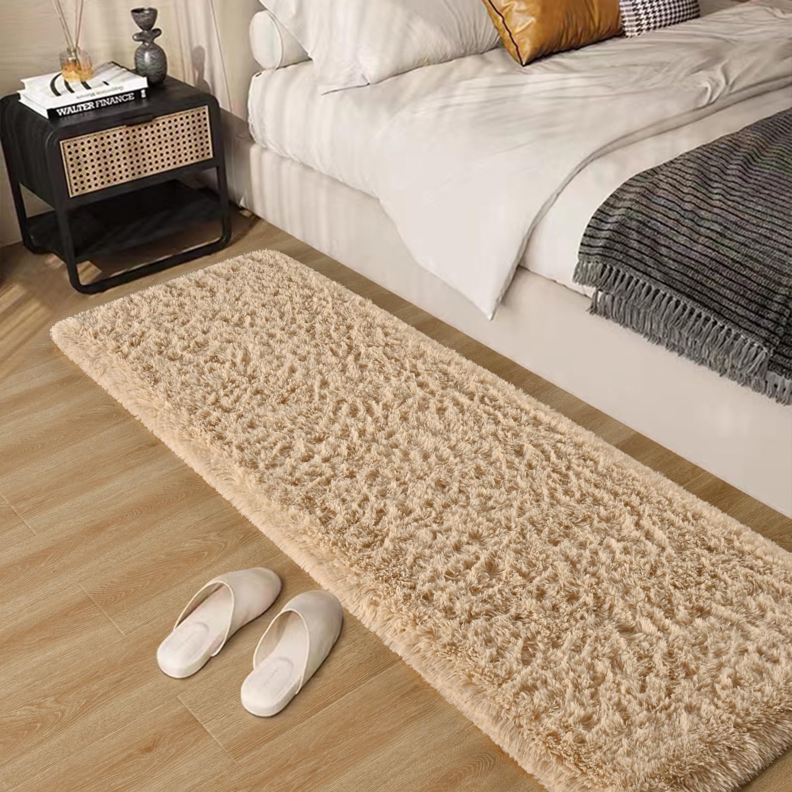 FALARK Soft Beige Runner Rugs for Bedroom, 2x6 ft Bedside Rug Plush ...