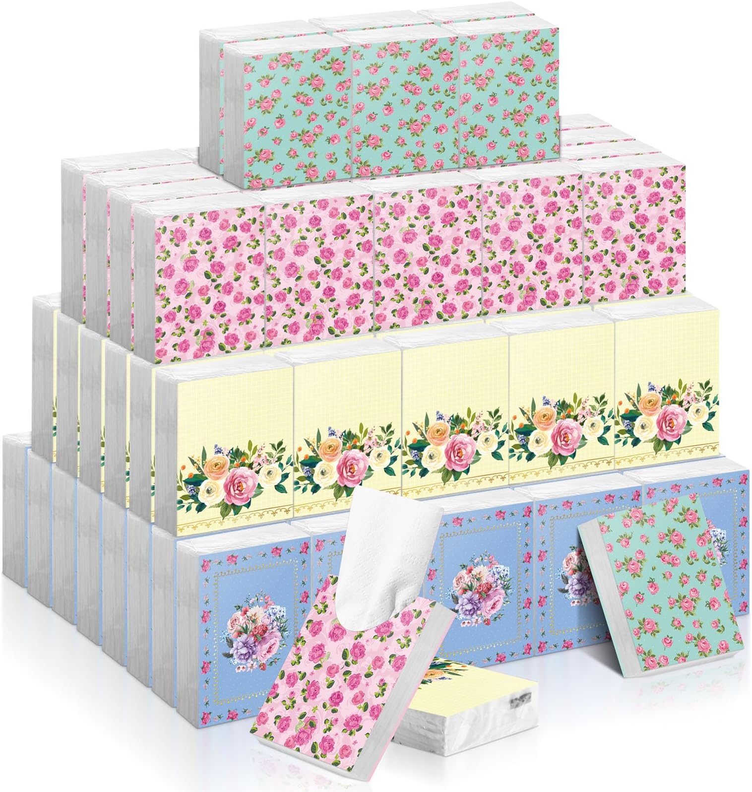 Amazon.com: Faccito 50 Pcs Travel Pocket Tissues Packs 3 Ply Tea Floral ...
